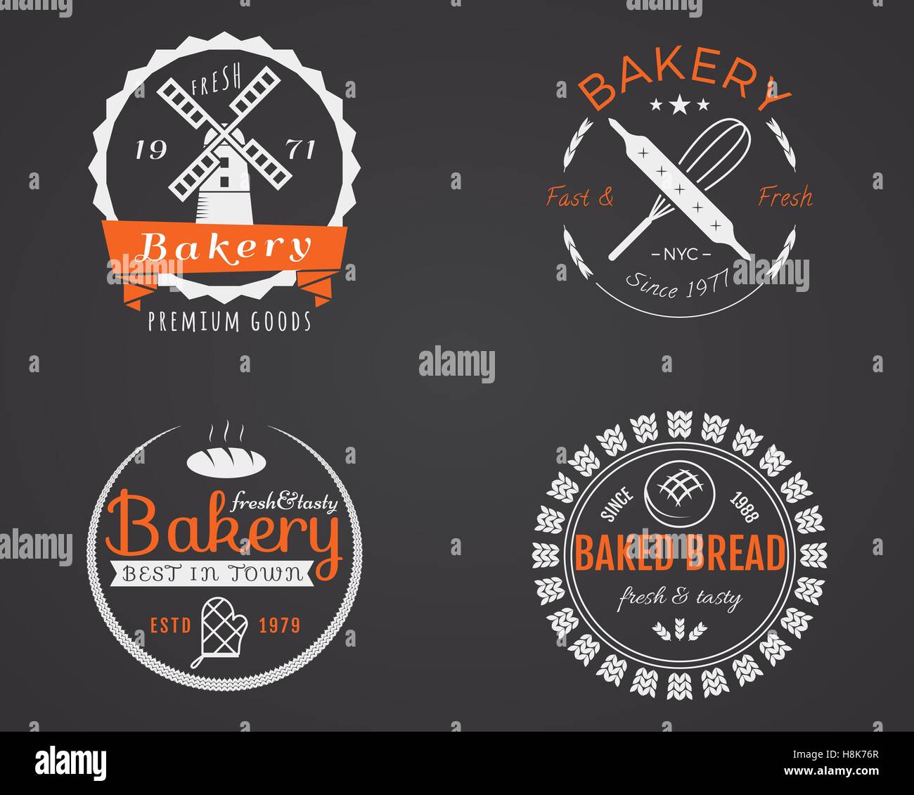 Satz von Bäckerei Beschriftungen, Symbole, Abzeichen und Design ...