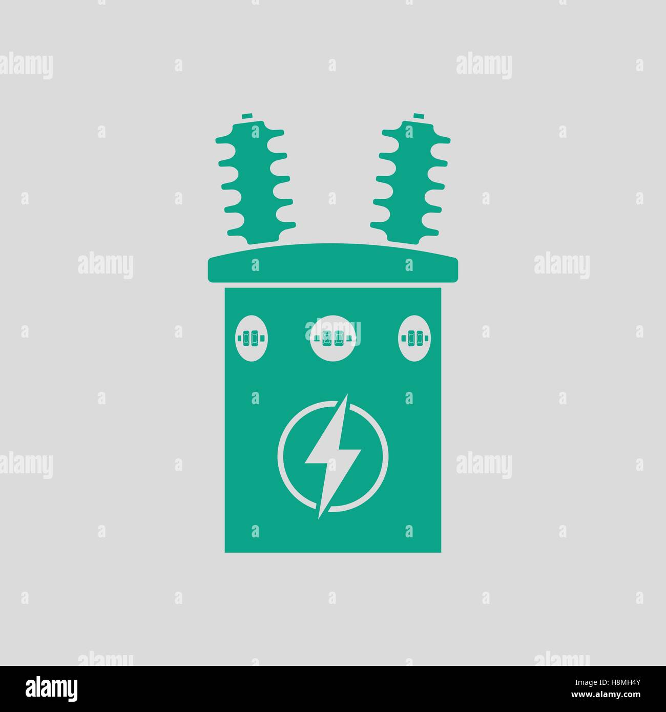 Elektrischen Transformator-Symbol. Grauer Hintergrund mit grün. Vektor ...