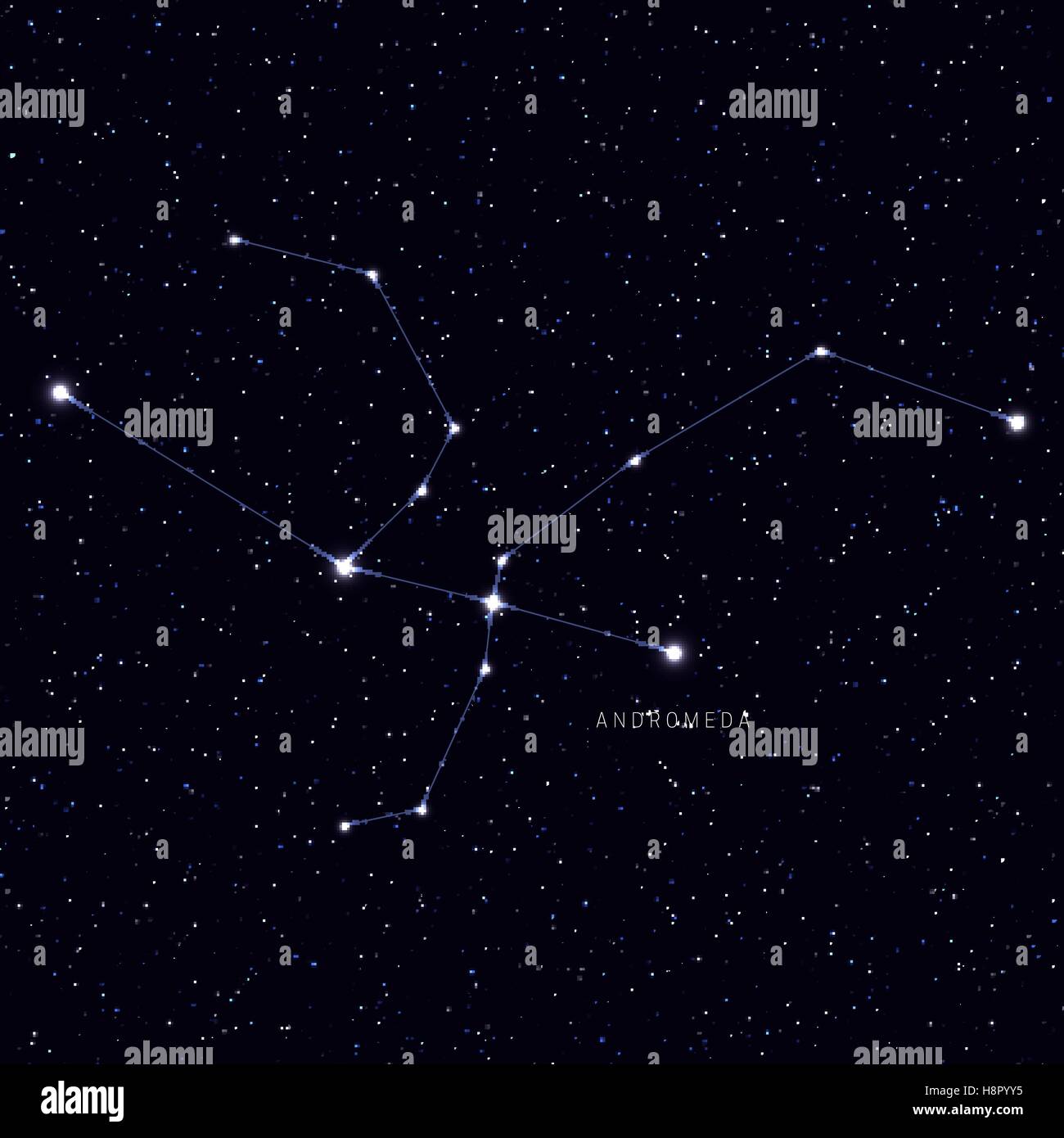 Sky-Map mit dem Namen der Sterne und Sternbilder. Astronomisches Symbol ...