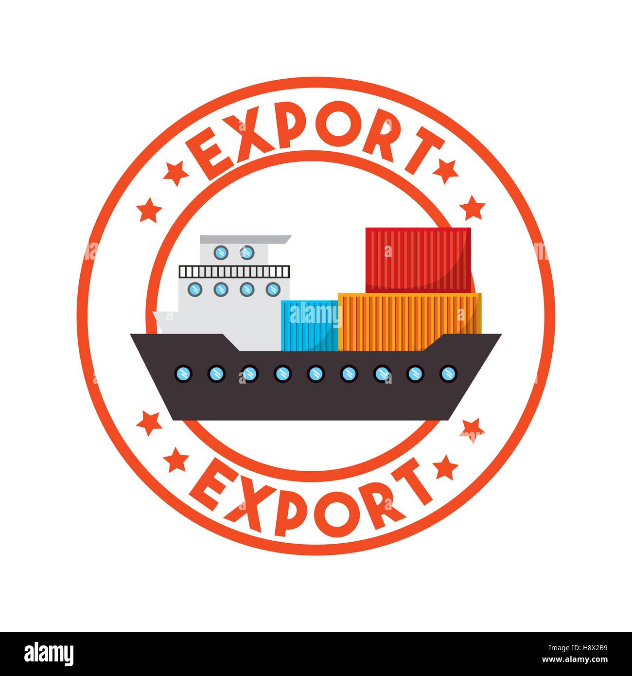 Stempel der Export mit Cargo-Schiff-Symbol im Inneren. exportieren und ...