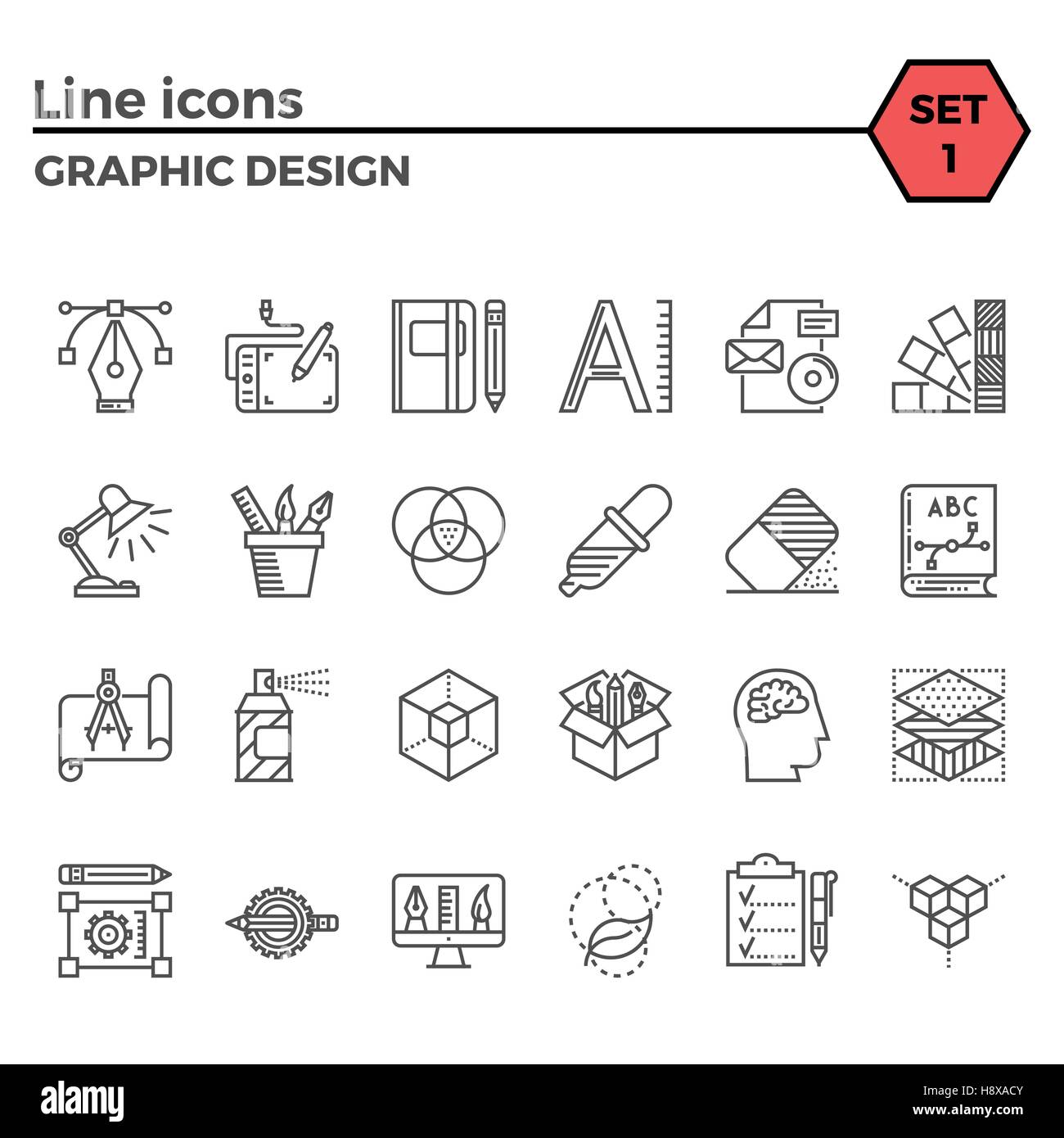 Grafik-Design dünne Linie im Zusammenhang mit Icons Set on White ...