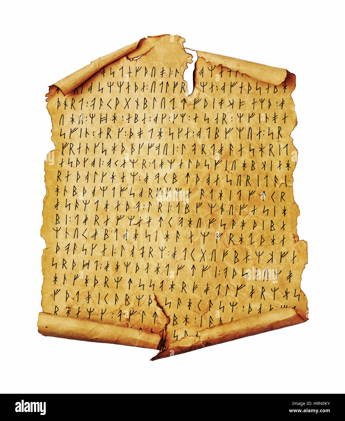 Alte Schriftrolle mit der skandinavischen Runen isoliert auf weiss ...