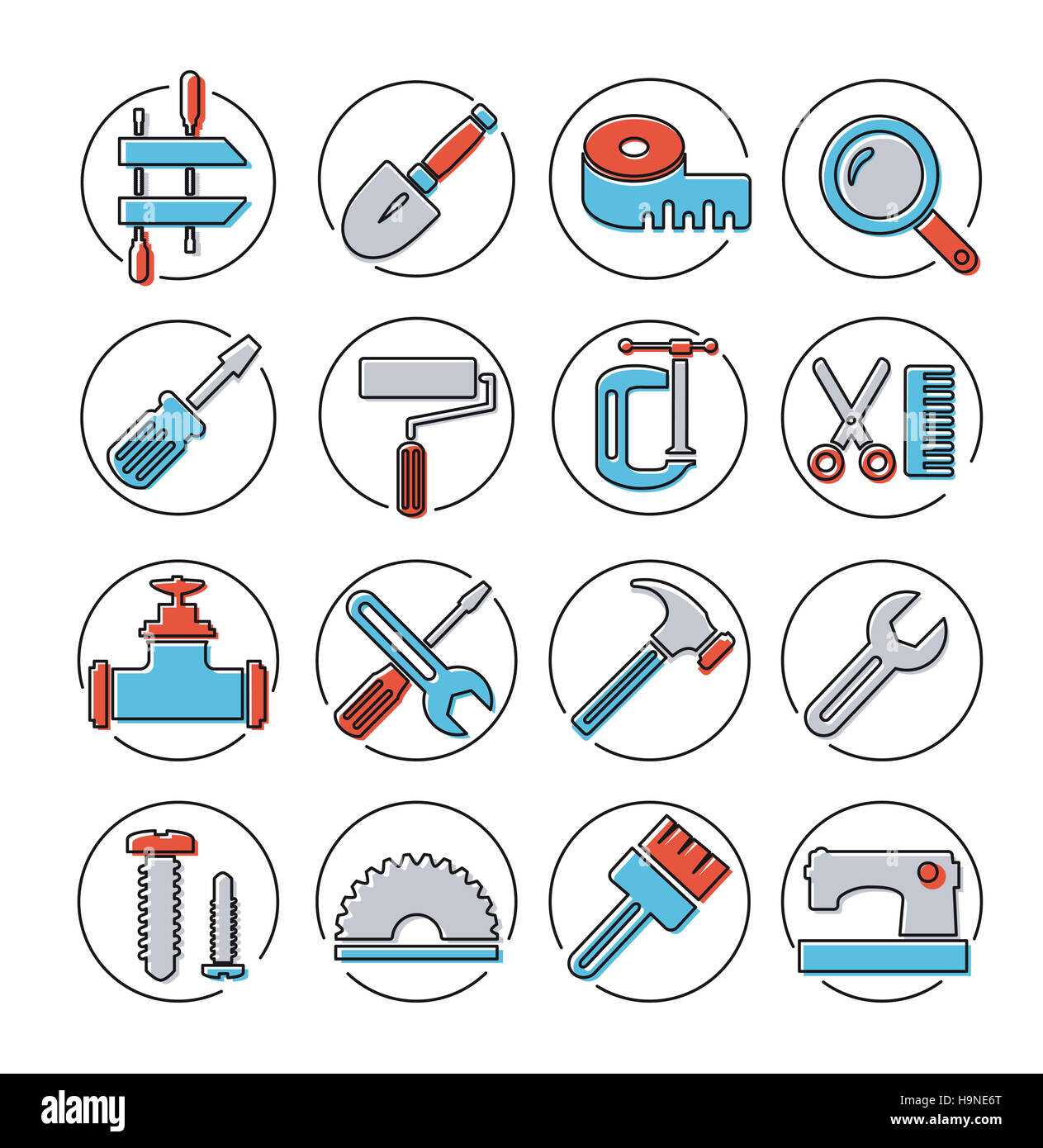 Lineare Symbole mit dem Bau der Werkzeuge und Gegenstände zu reparieren ... Lineare Symbole mit dem Bau der Werkzeuge und Gegenstände zu reparieren ...