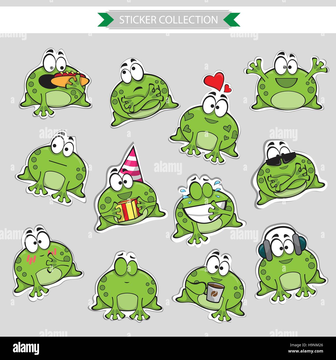 Frosch Maskottchen Emoticons - Vektor-Aufkleber-set Stock-Vektorgrafik ...
