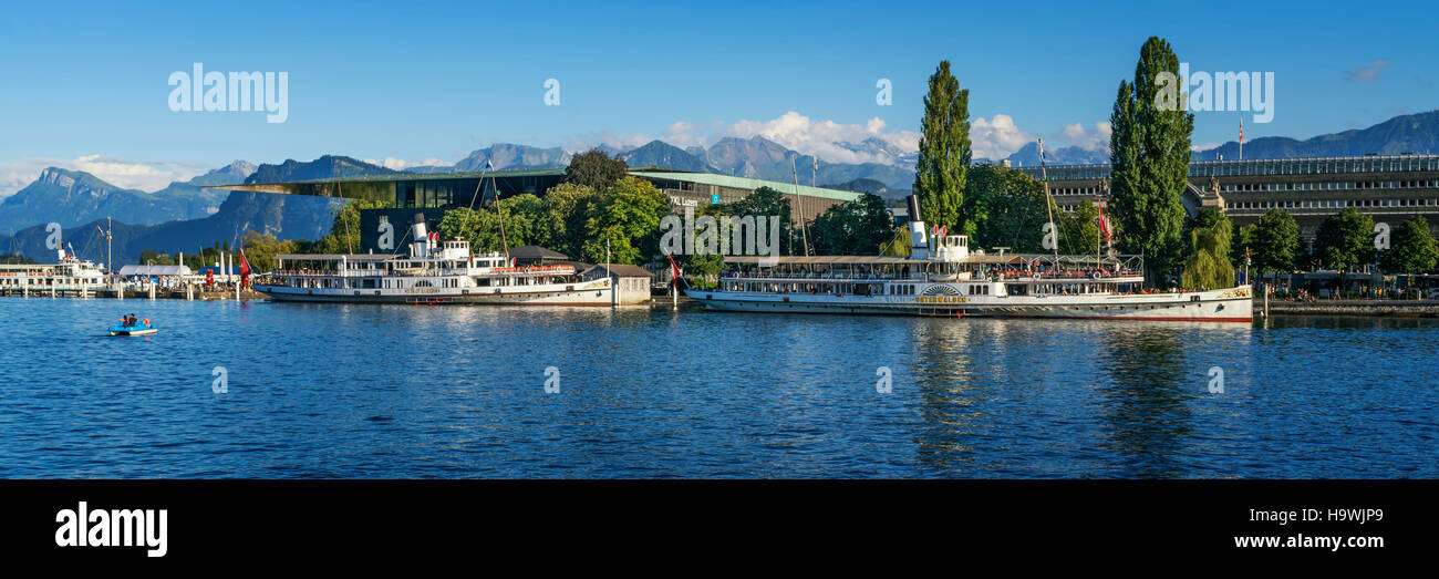 Dampfschiffe Vierwaldstätter See, KKL Konzertsaal, Berge, Luzern ...