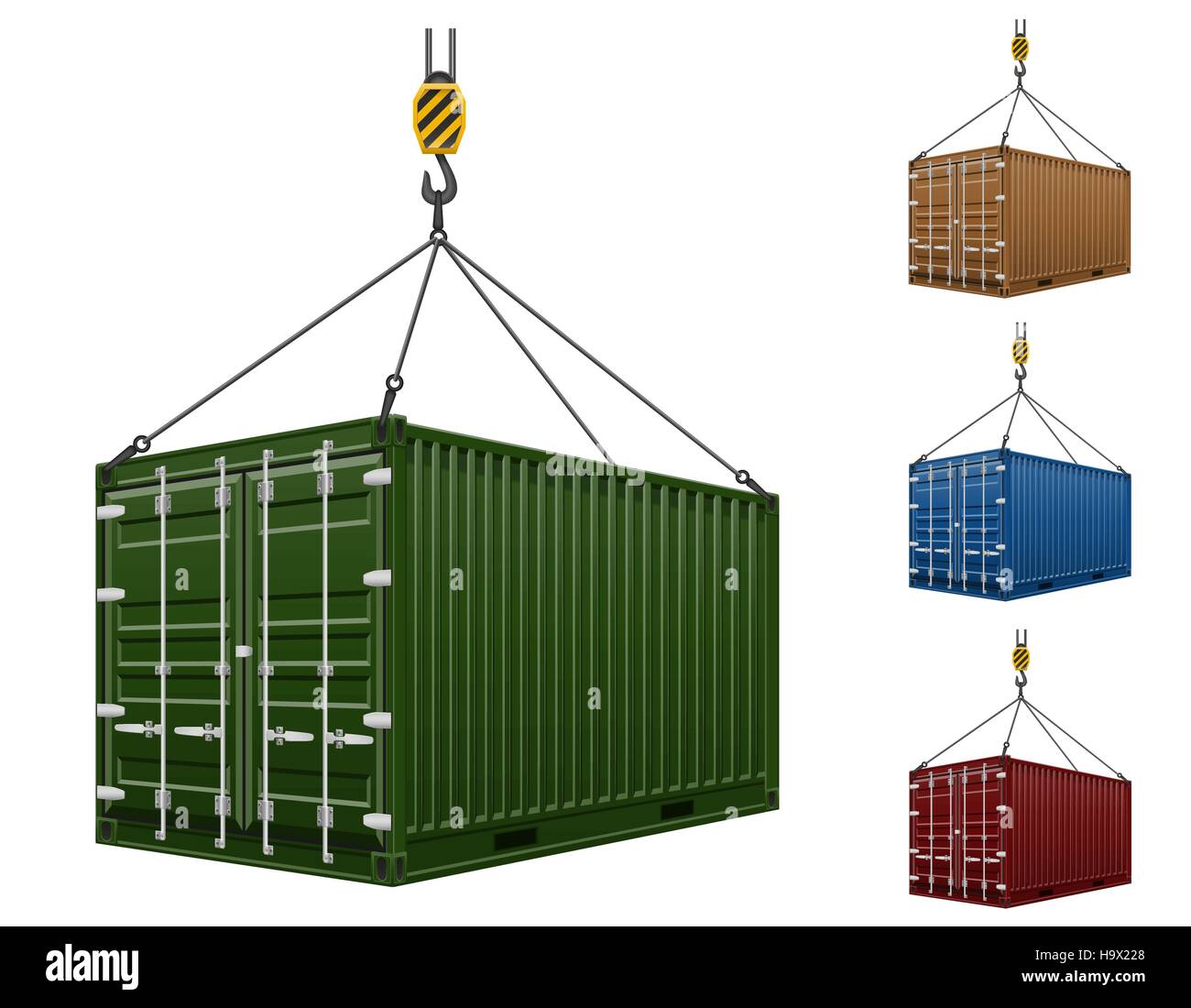 Container hängt an den Haken des Kran-Vektor-Illustration isoliert auf ...