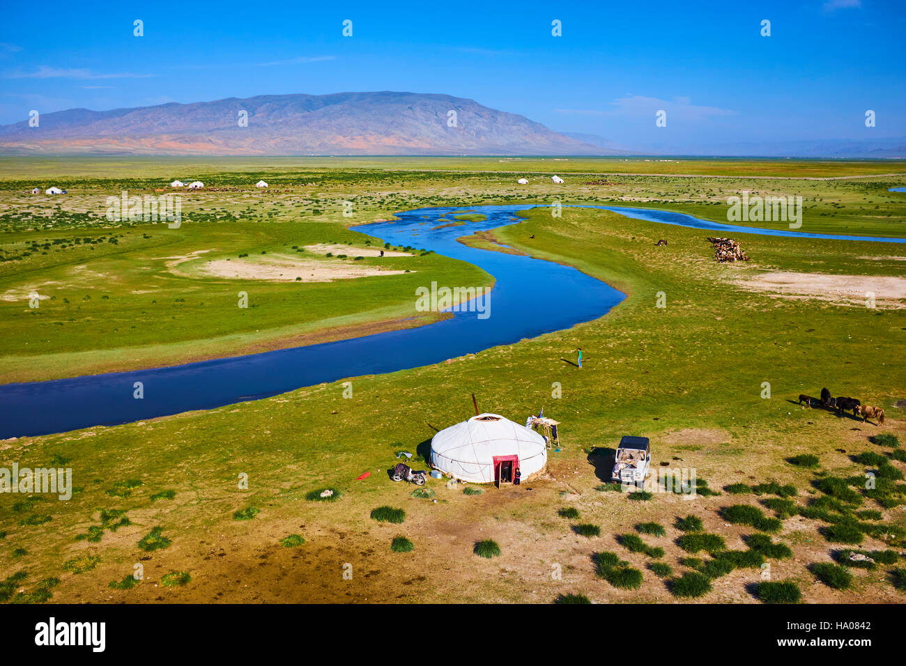 Mongolei, Bayan-Ulgii Provinz, westlichen Mongolei, Nomadencamp der ...