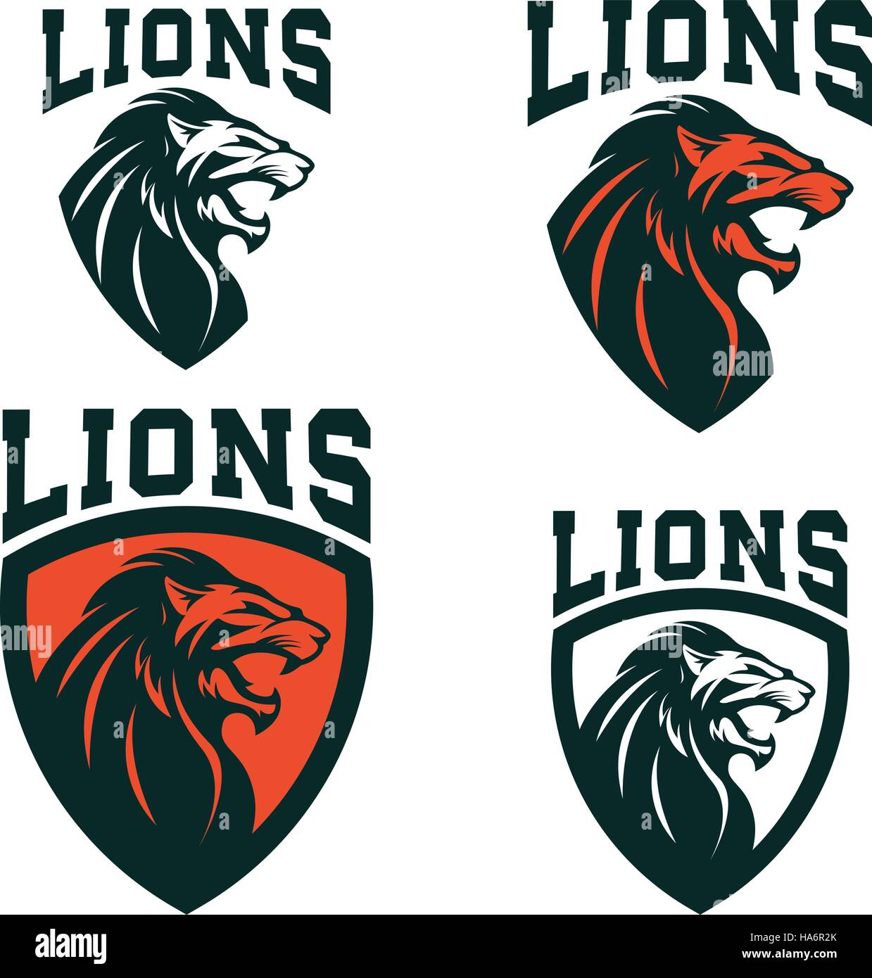 Löwen. Satz der Embleme Vorlagen mit wütenden Löwenkopf. Sport-Team ...