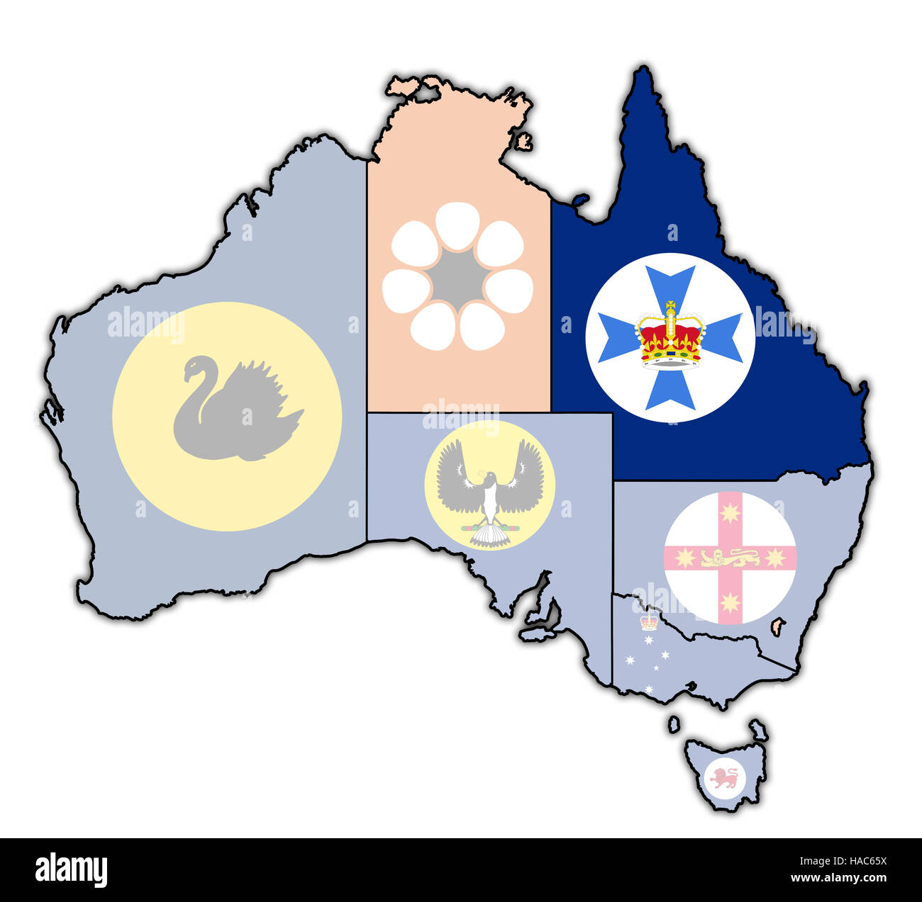 Queensland-Flagge auf der Karte von Australien mit administrative ...