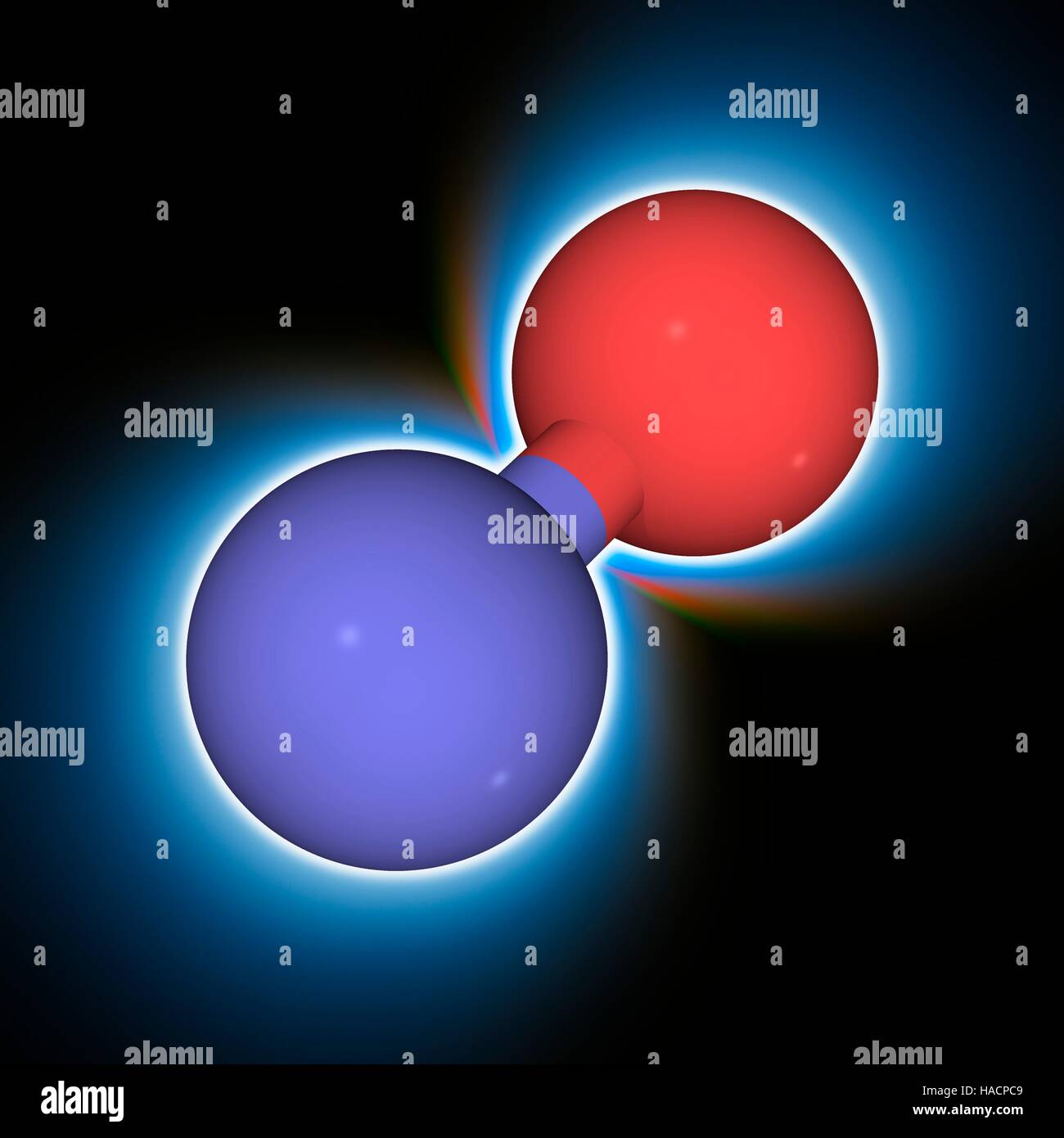 Stickstoffmonoxid. Molekulares Modell des die zweiatomiges chemische ...