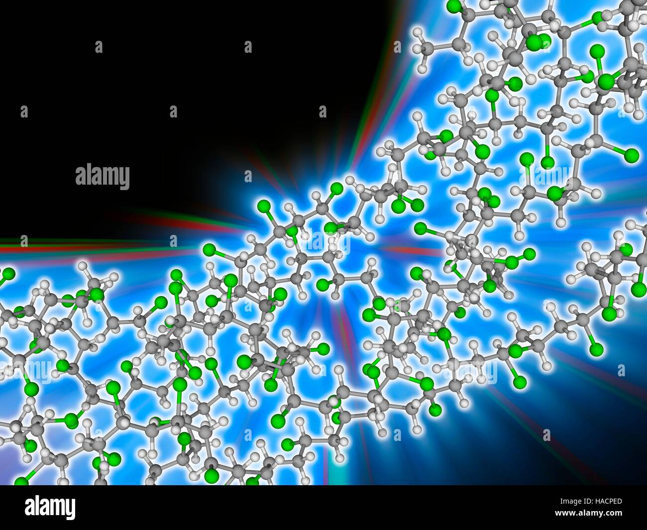 Polyvinylchlorid. Molekulares Modell des synthetischen Polymer ...