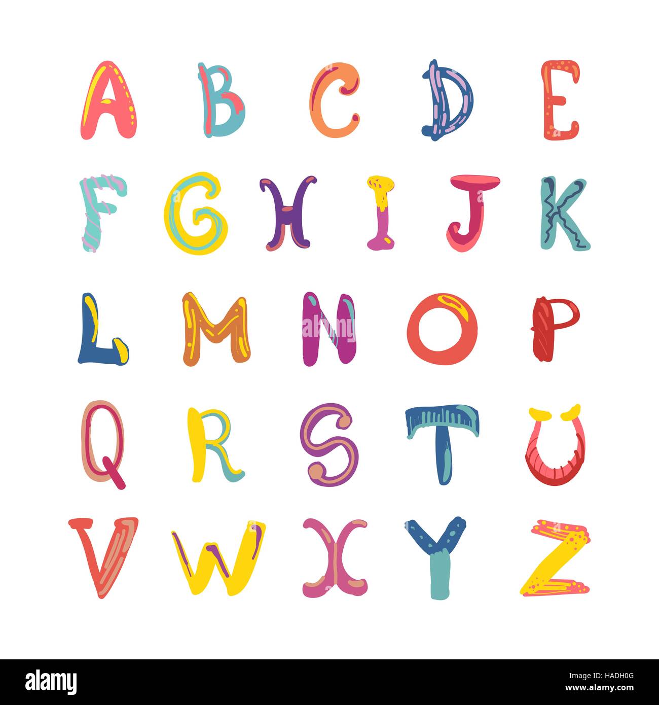 Handgezeichnete süße funky Alphabet. Kinder-Schriftart isoliert auf ...