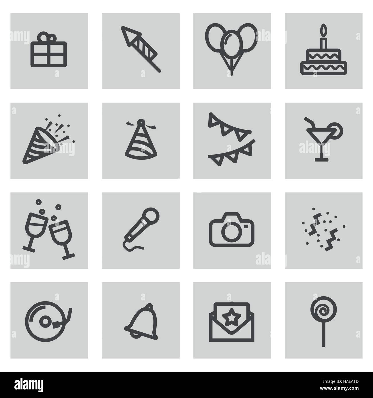 Vektor-Linie Geburtstag Icons set auf grauem Hintergrund Stock ...