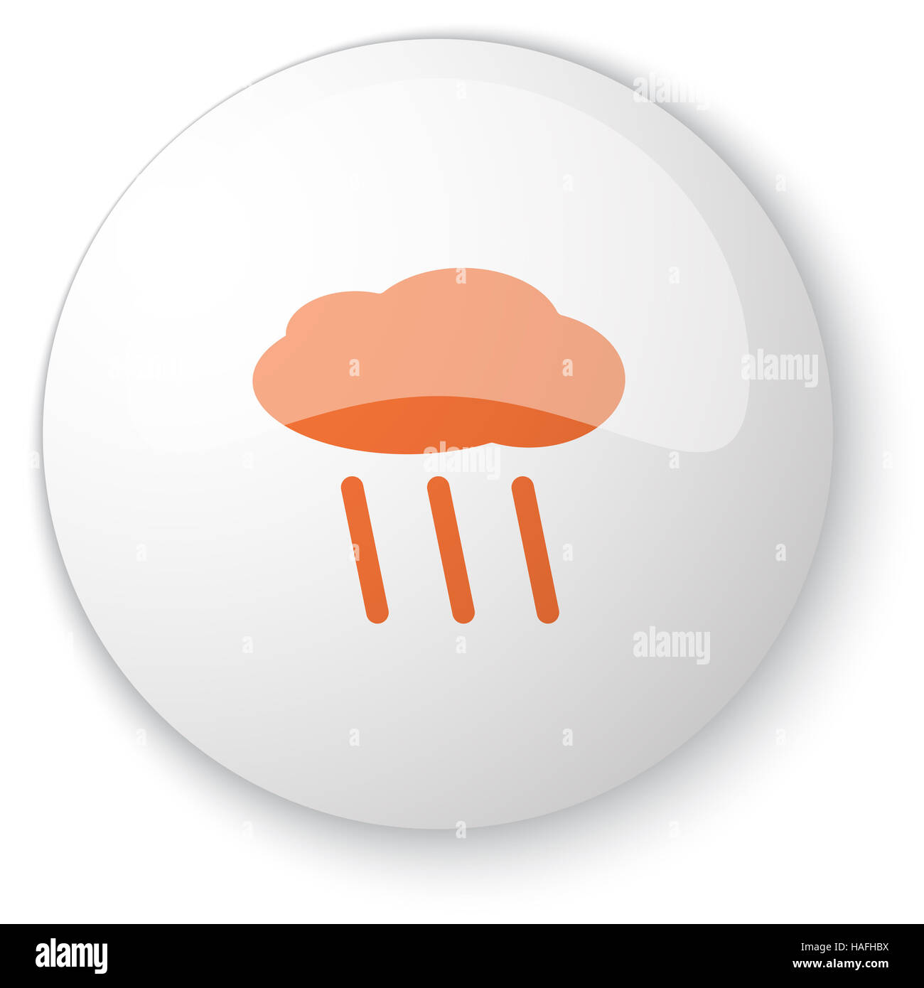 Glänzend weiße Web Button mit orange Regen-Symbol auf weißem ...