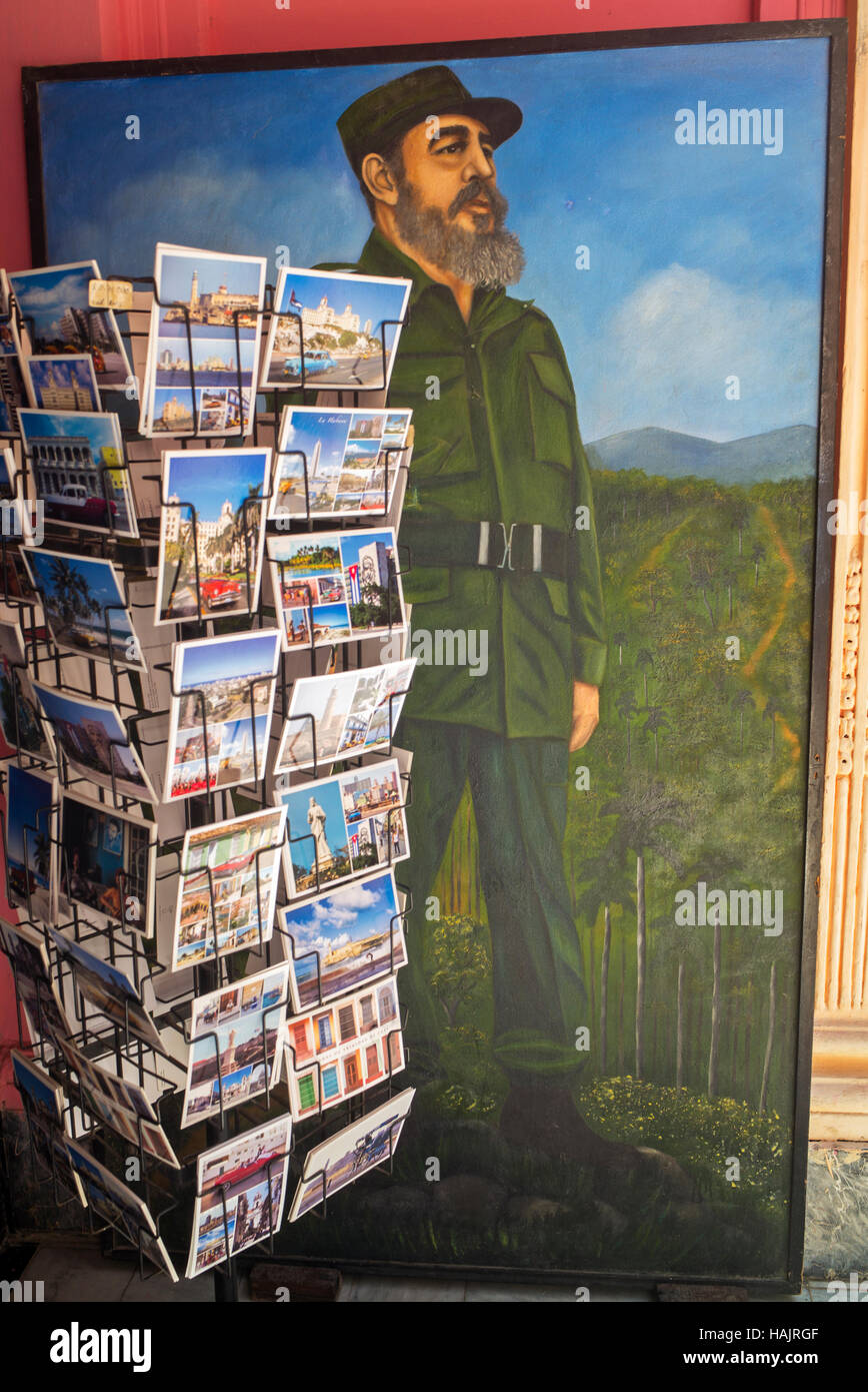 Fidel Castro Malerei & Tourist Postkarte Rack im Eingang des Komitees ...