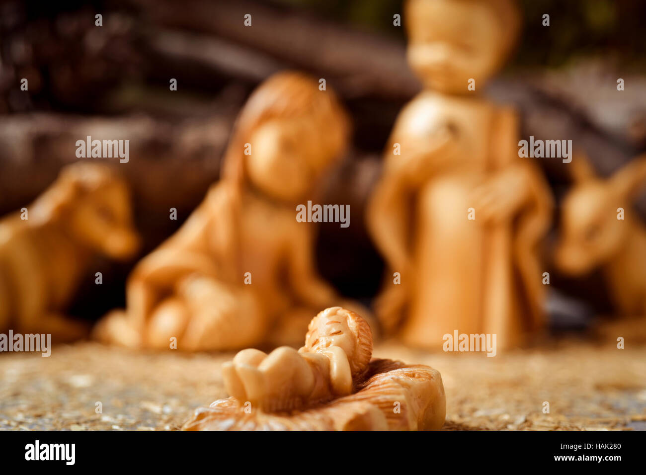 die Heilige Familie, das Jesuskind, der Jungfrau Maria und St. Joseph, und der Esel und Ochsen ...