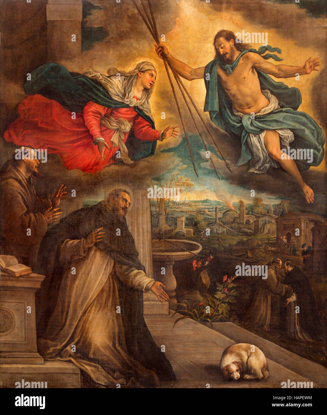 TREVISO, Italien - 18. März 2014: Jesus mit dem Blitz und Maria und ...