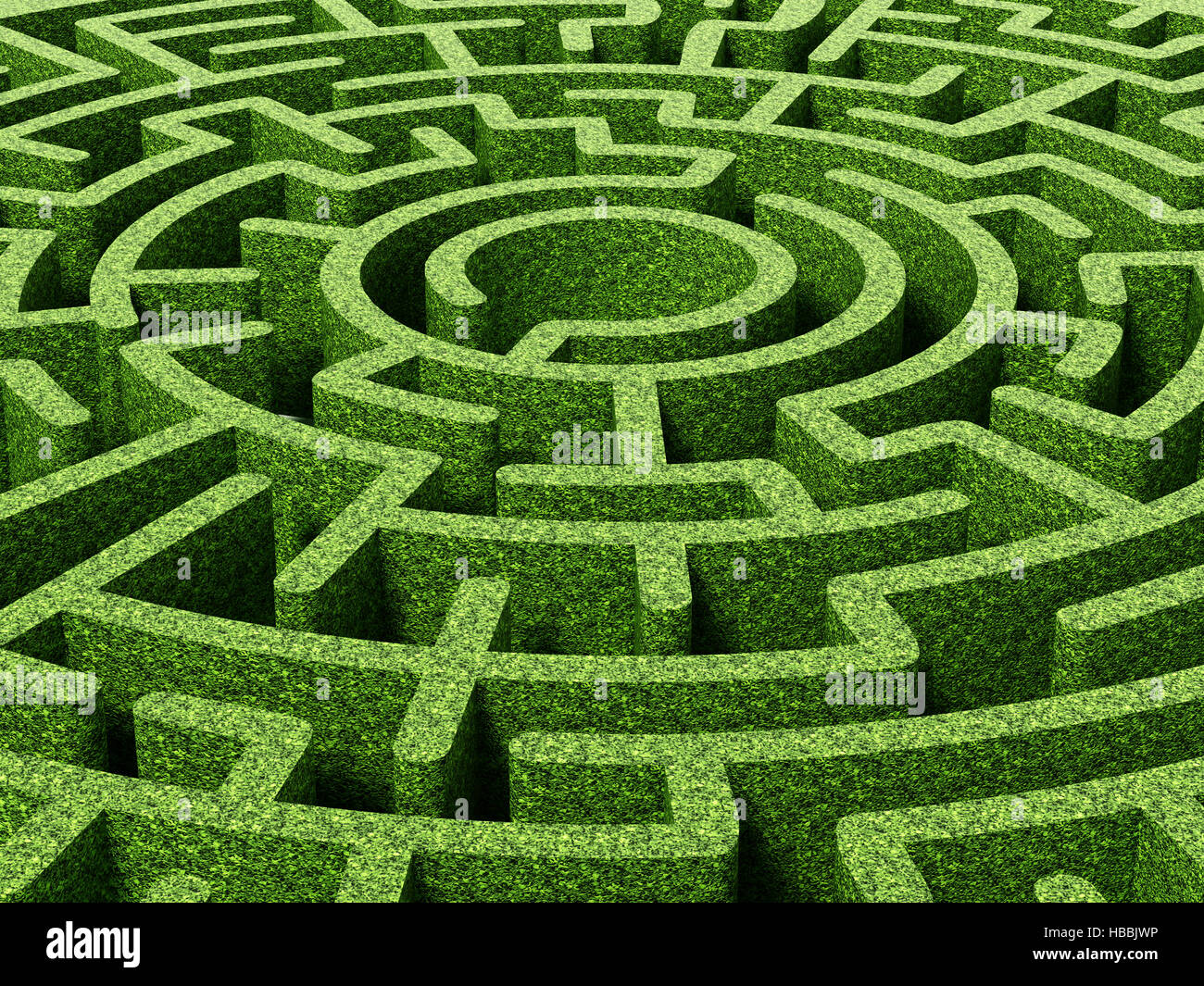 Runde Garten Labyrinth mit grünen Büschen als Wände. 3D illustration ...