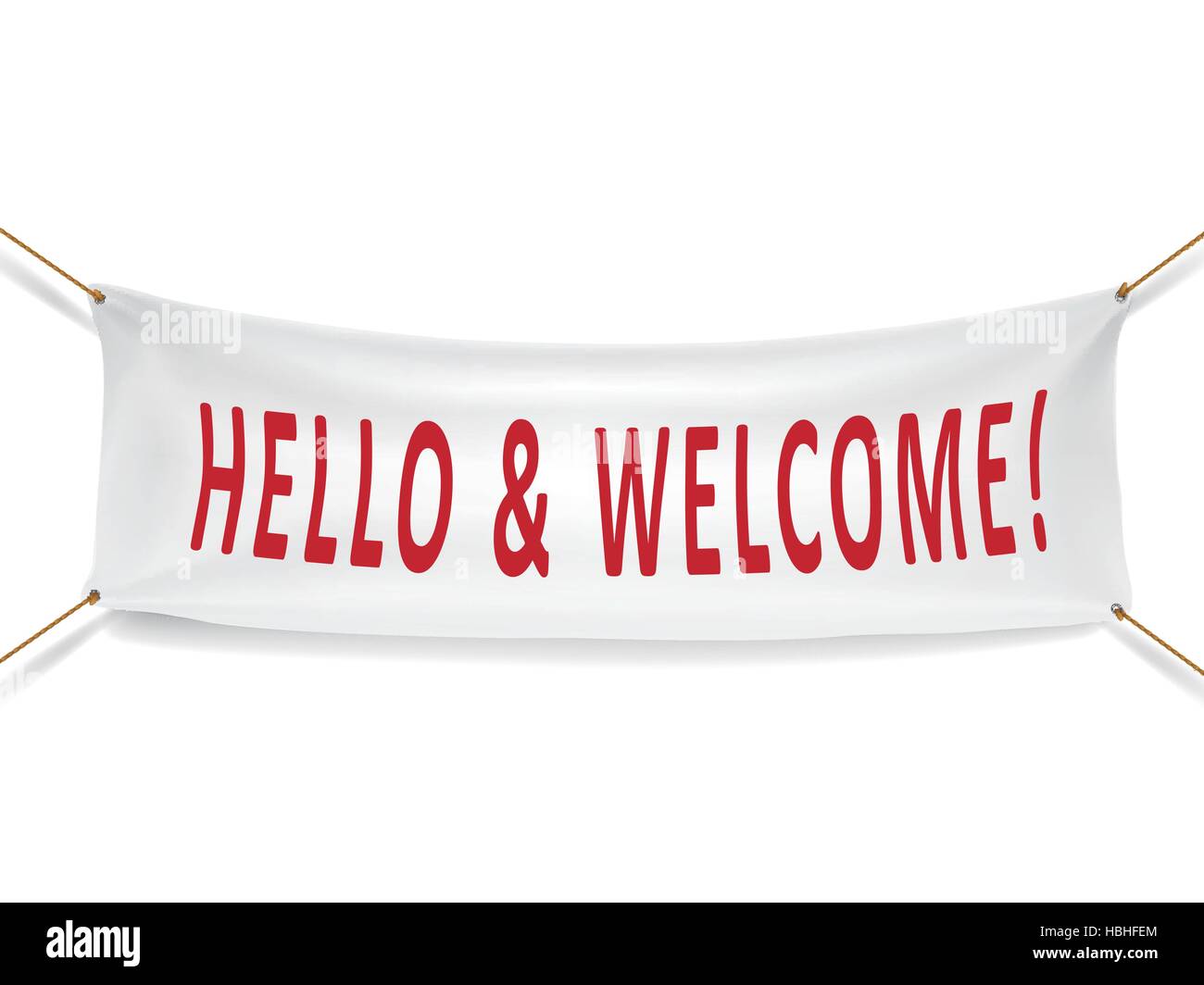 Hallo und herzlich willkommen, die weiße Fahne in isolierten weißer ...
