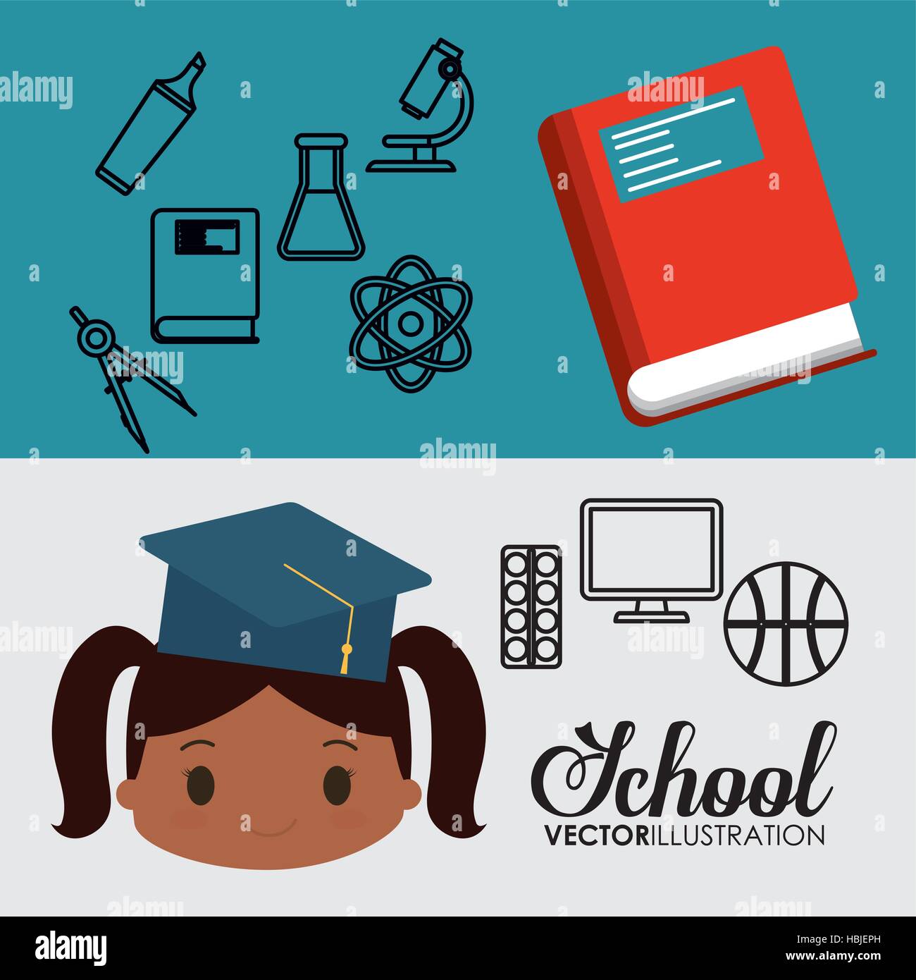 Cartoon Schüler Mädchen Abitur Labor Buchsymbole Schule Banner Vektor ...