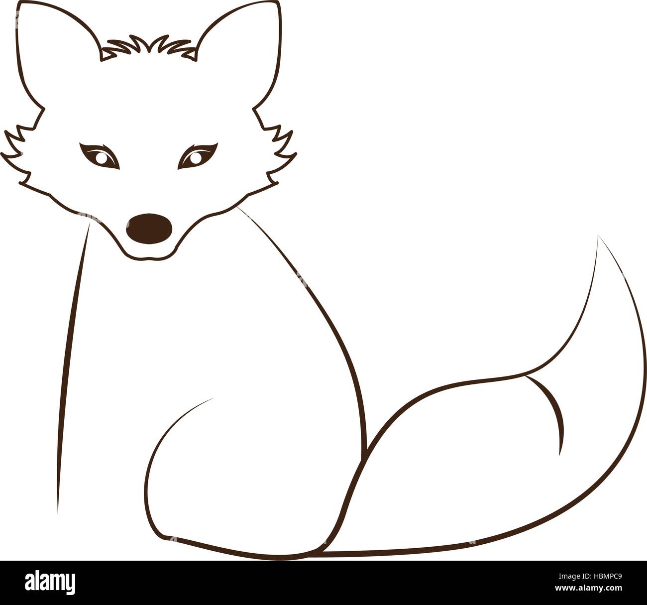 Silhouette Konturen monochrom mit Fuchs sitzen Vektor-illustration ...