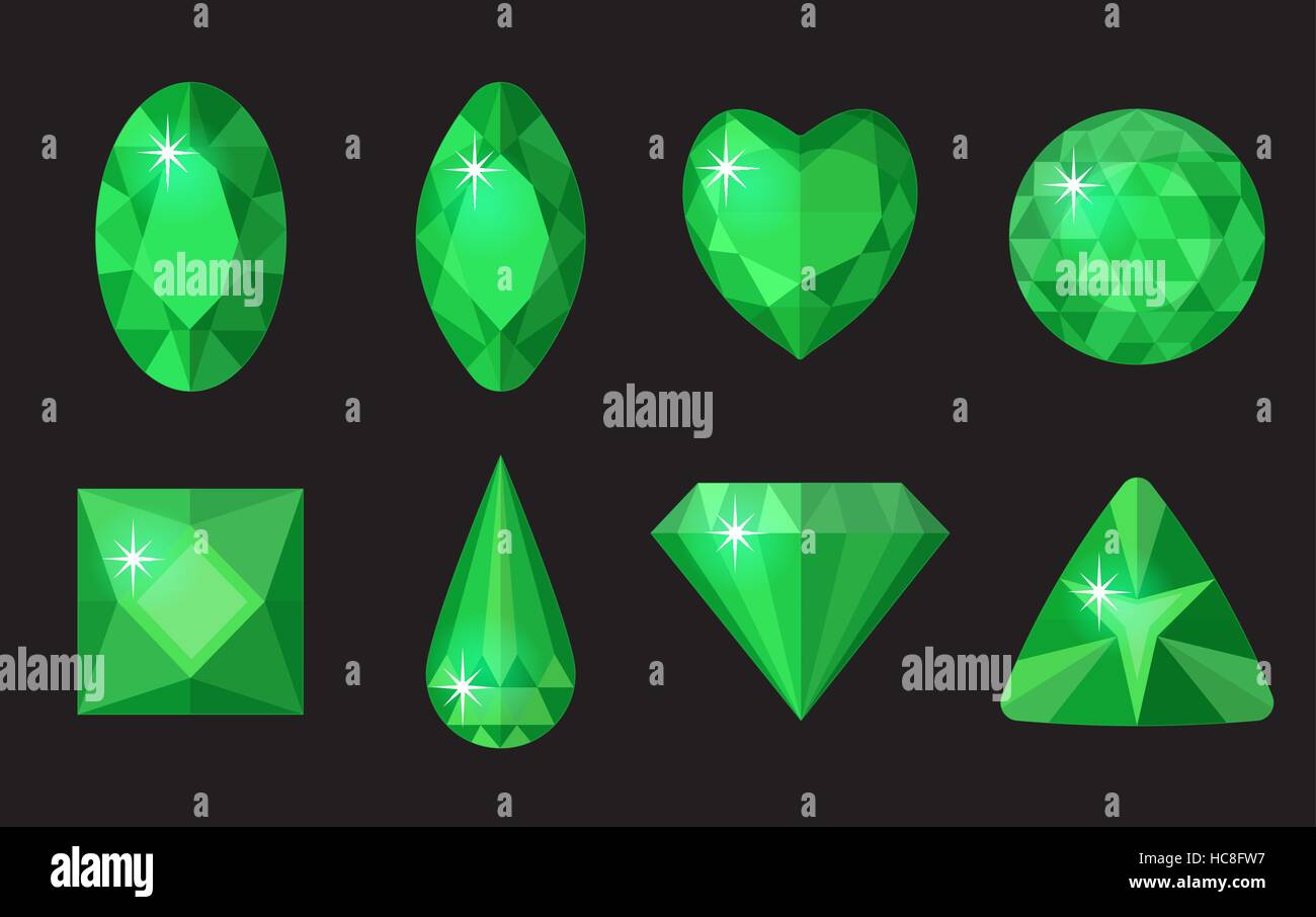 Grüne Edelsteine Set. Schmuck, Kristalle-Kollektion auf schwarzem ...