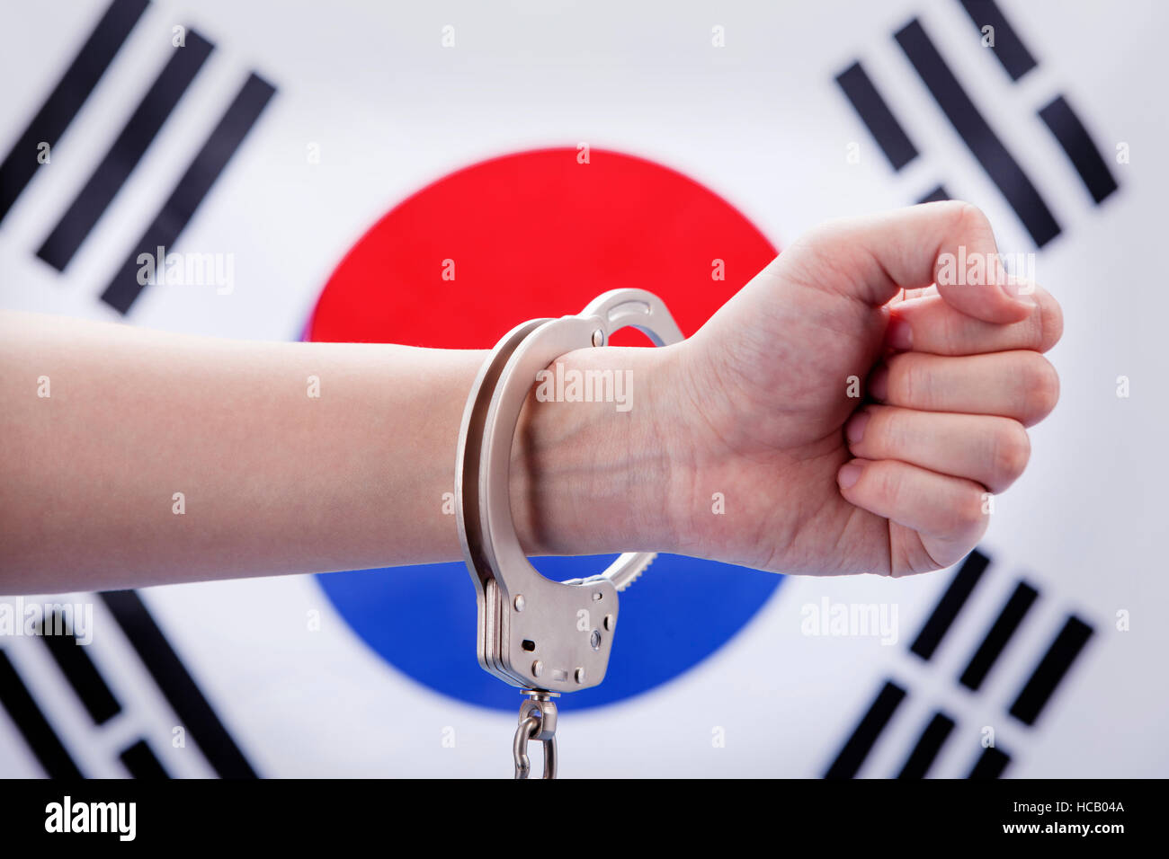 Hand Gefesselt Gegen Koreanische Flagge Stockfotografie Alamy