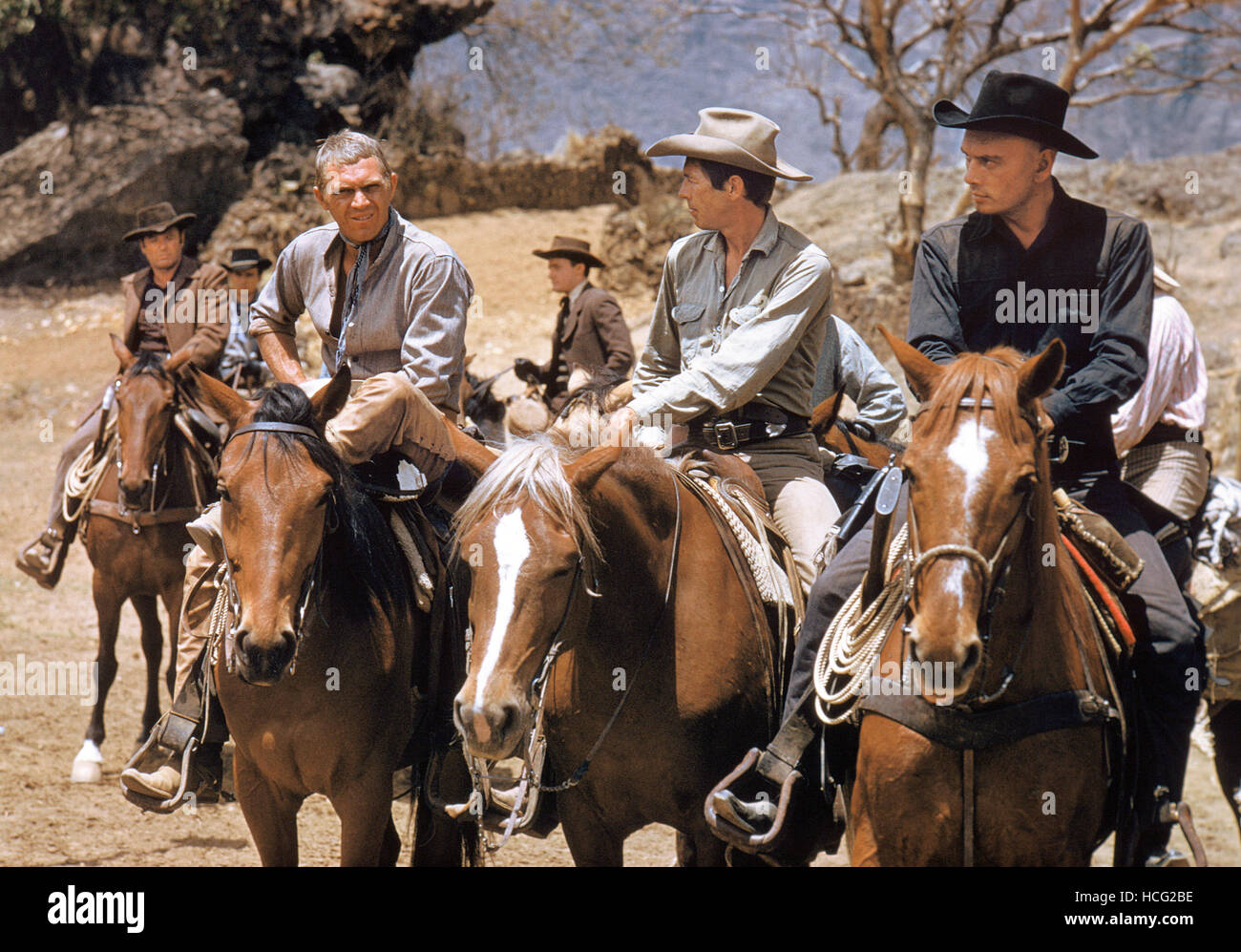 DIE glorreichen sieben, Steve McQueen, James Coburn, Yul Brynner, 1960 Stockfotografie - Alamy