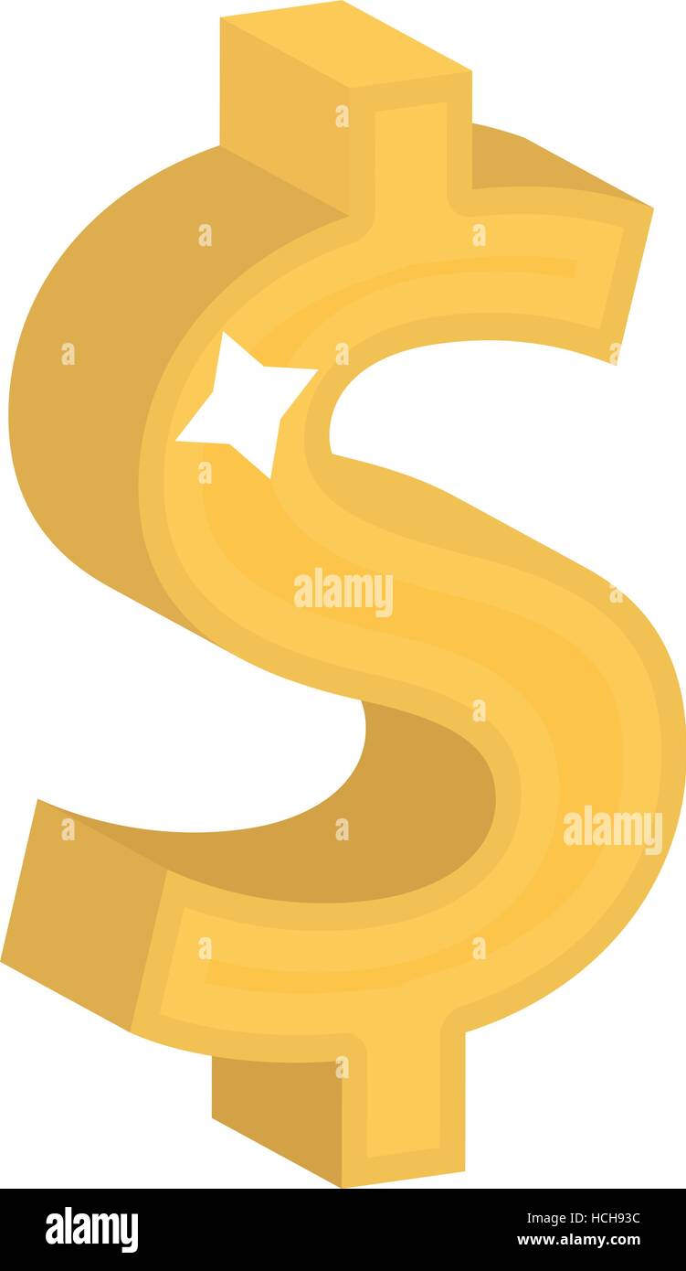 Dollarzeichen Symbol, flaches Design. Goldene Figur, isoliert auf ...