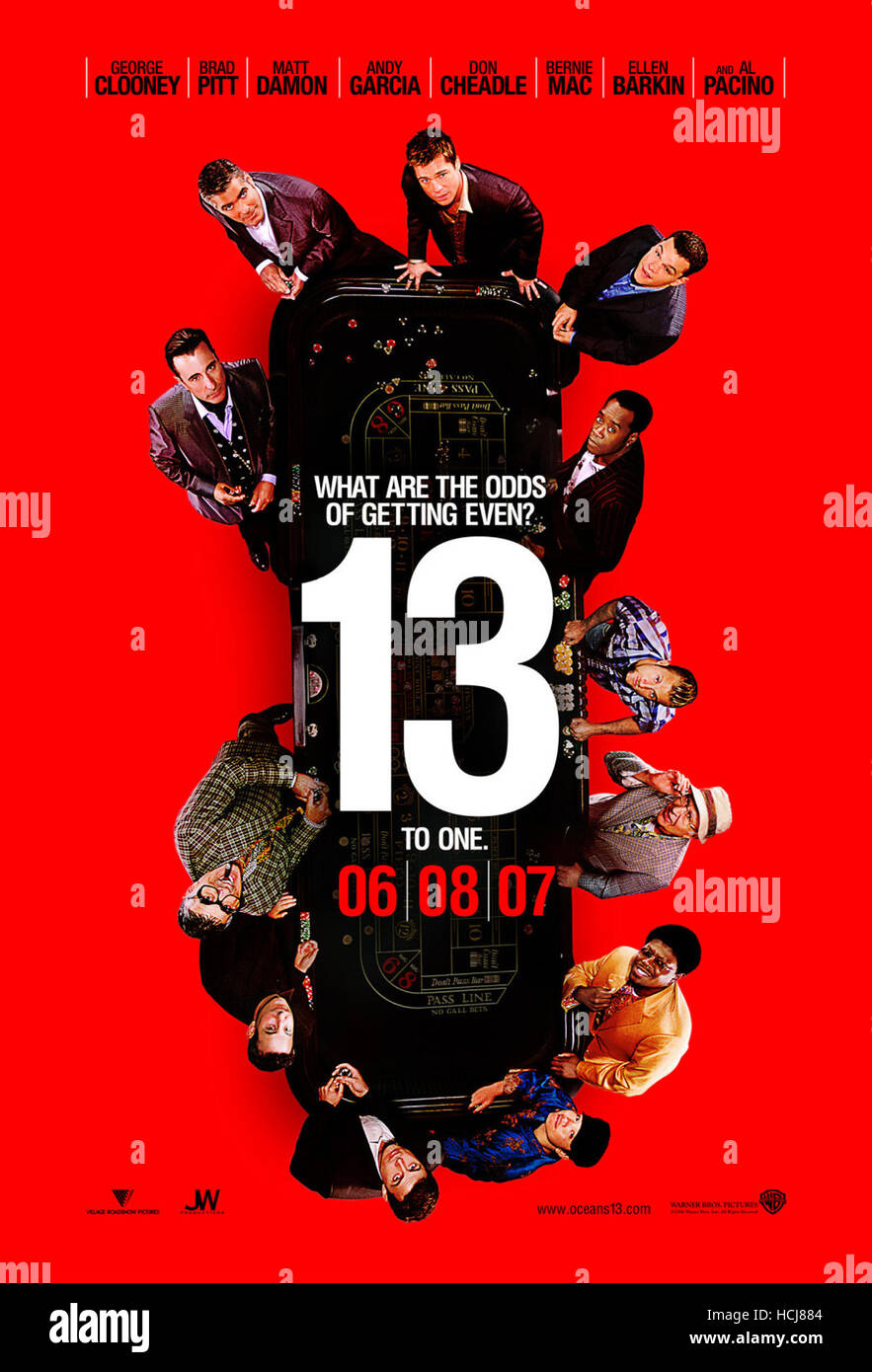 OCEAN'S THIRTEEN, im Uhrzeigersinn von oben links: George Clooney, Brad ...