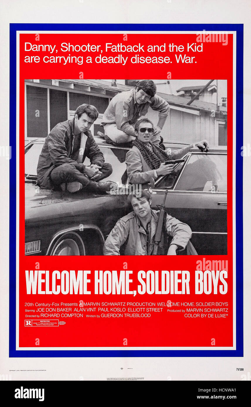 WELCOME HOME, SOLDIER BOYS, US Plakatkunst, vorne: Joe Don Baker; von ...