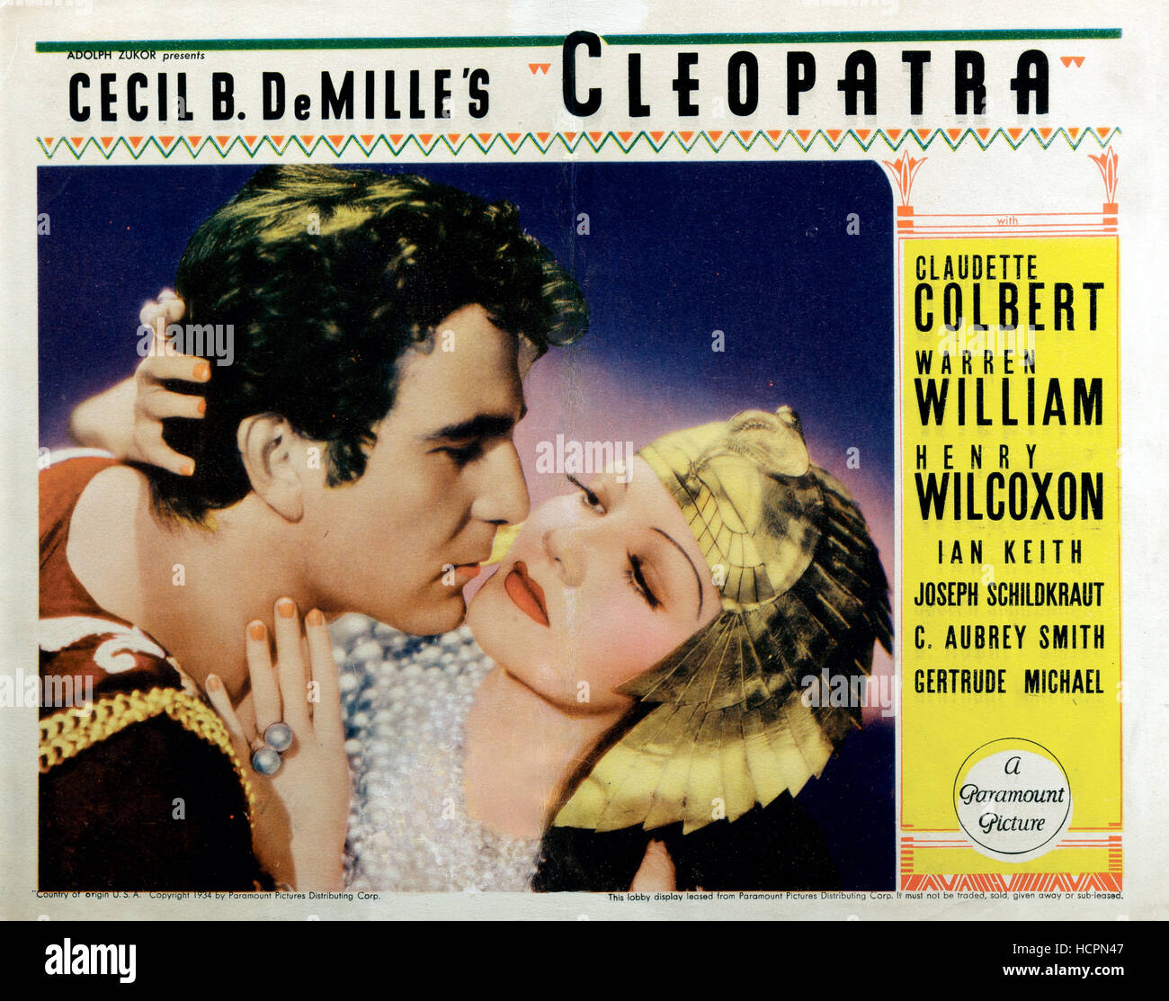 CLEOPATRA, US Lobbycard, von links: Henry Wilcoxon (als Marc Antony), Claudette Colbert (wie ...