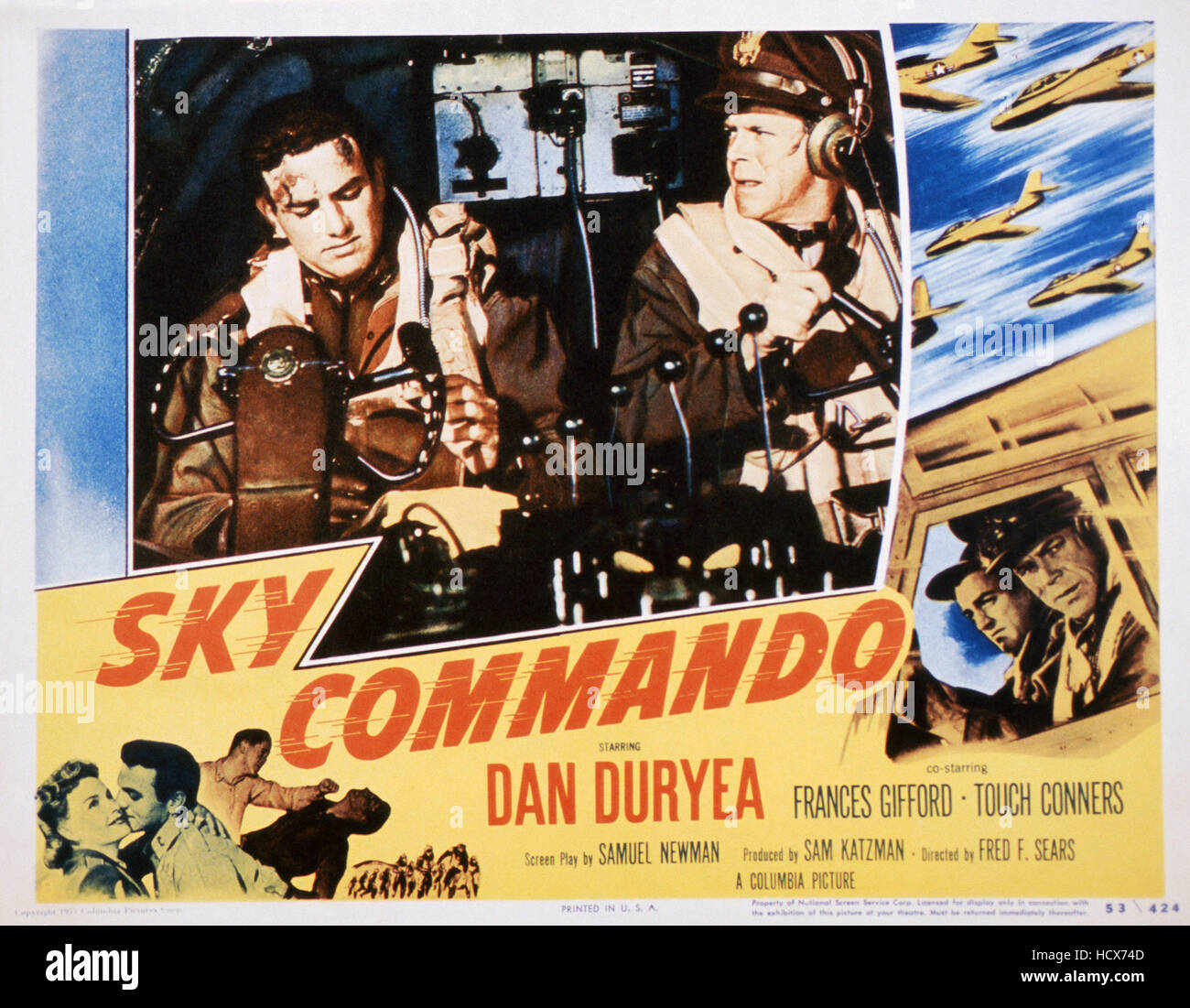 SKY COMMANDO, US Lobbycard, von links: Mike Connors (aka Touch Conners), Dan Duryea, 1953 ...