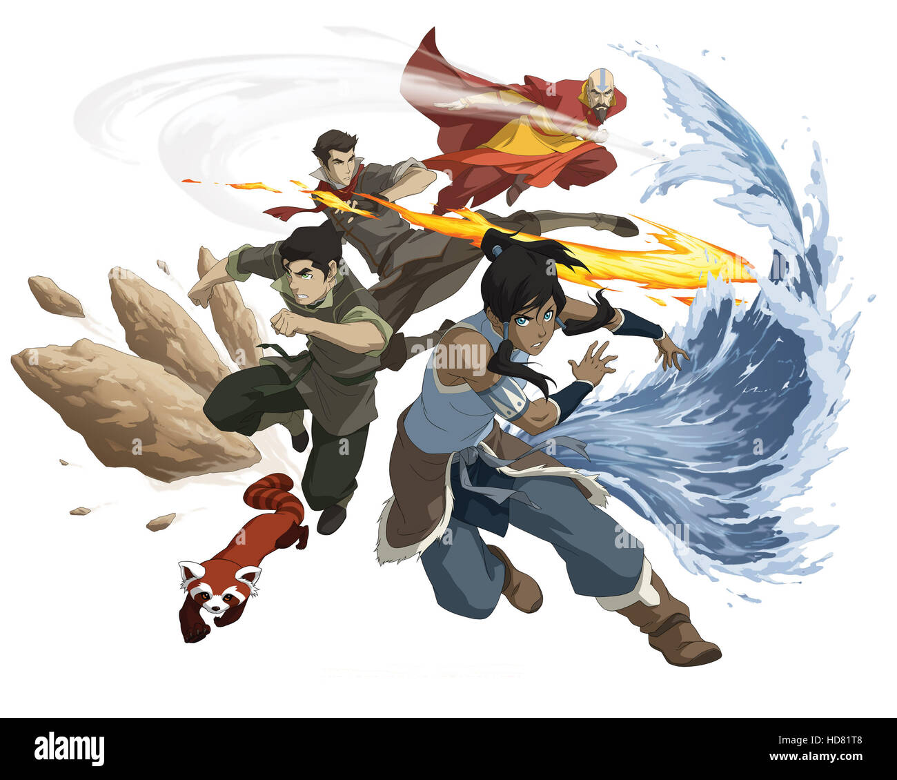 DIE Legende von KORRA, (im Uhrzeigersinn von oben): Tenzin, Korra, Pabu ...