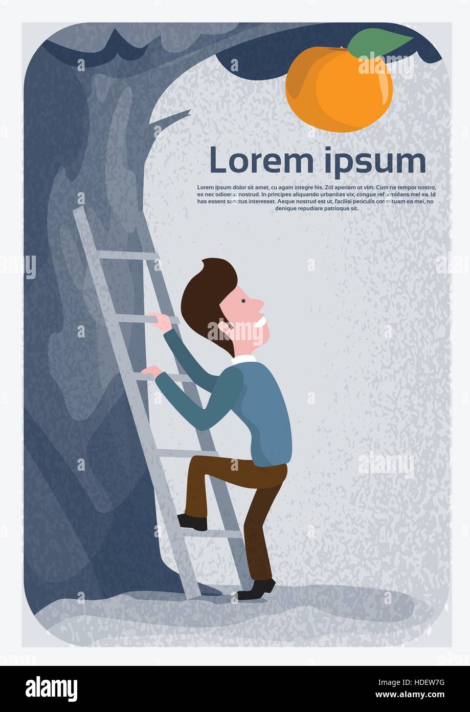 Cartoon Mann Leiter gesetzt Baum Pick Obst Retro-Vintage-Stil flache ...