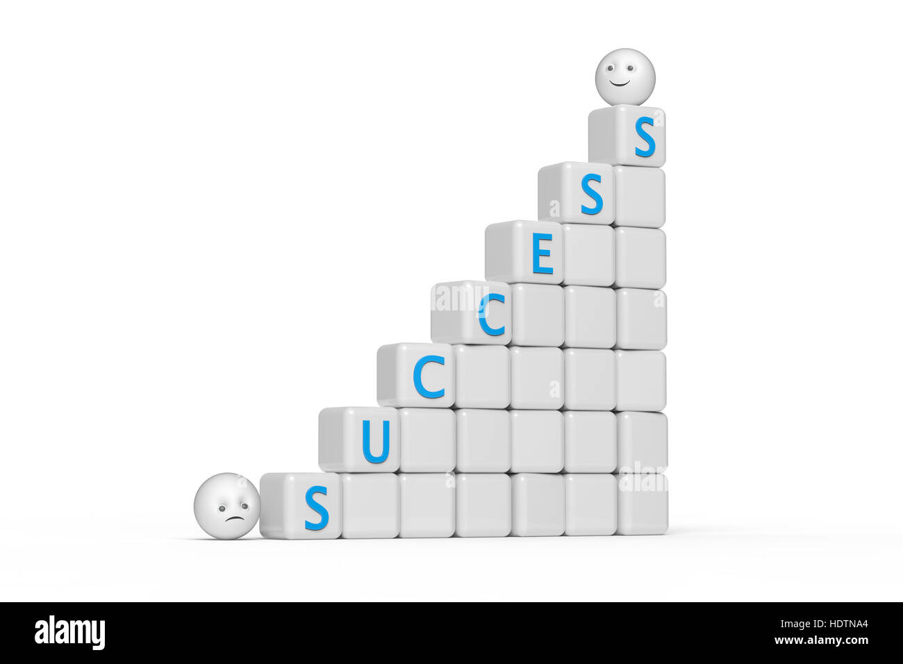 Treppe aus Kuben mit Text Erfolg und Ball Form Smiley 3d render ...