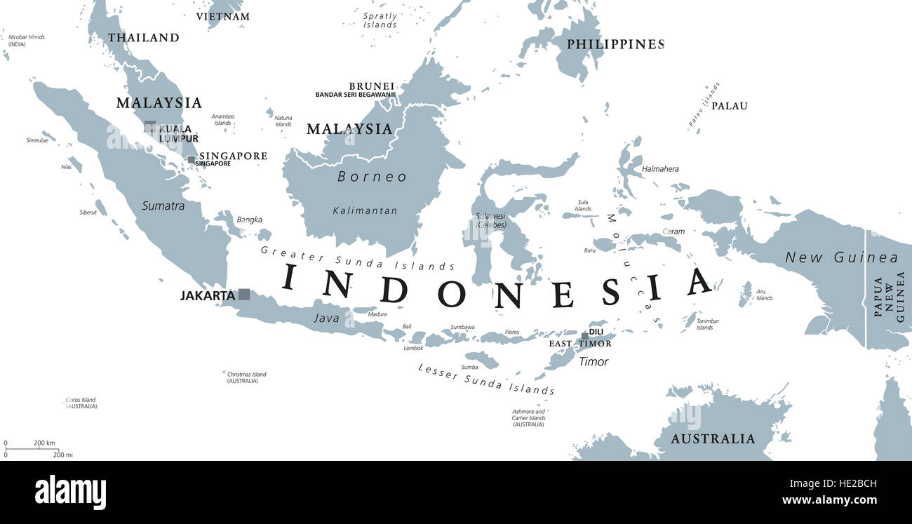 Politische Landkarte Indonesien mit der Hauptstadt Jakarta, Inseln ...