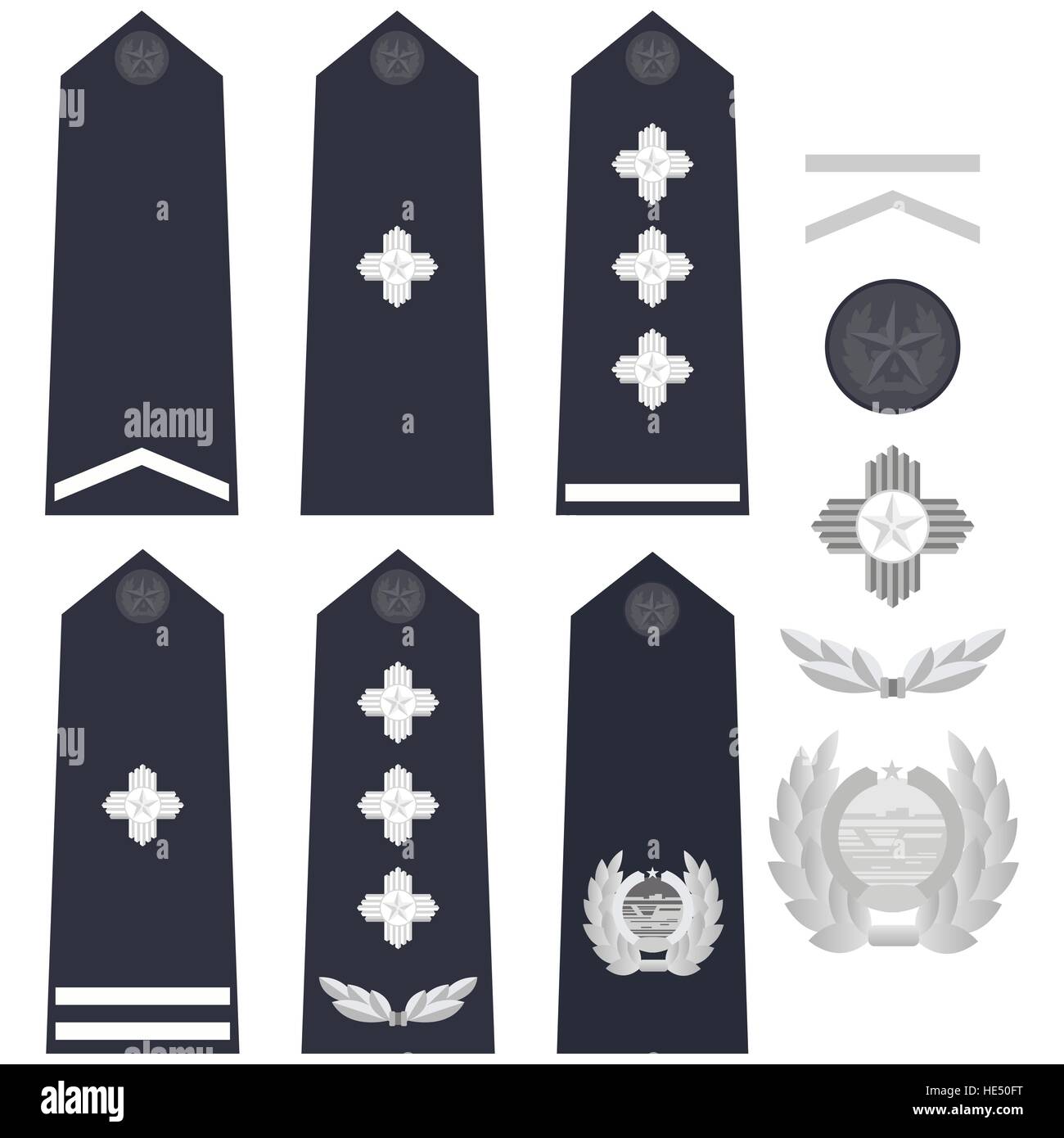 Ränge und Abzeichen der Polizei der Welt. Abbildung auf weißem ...