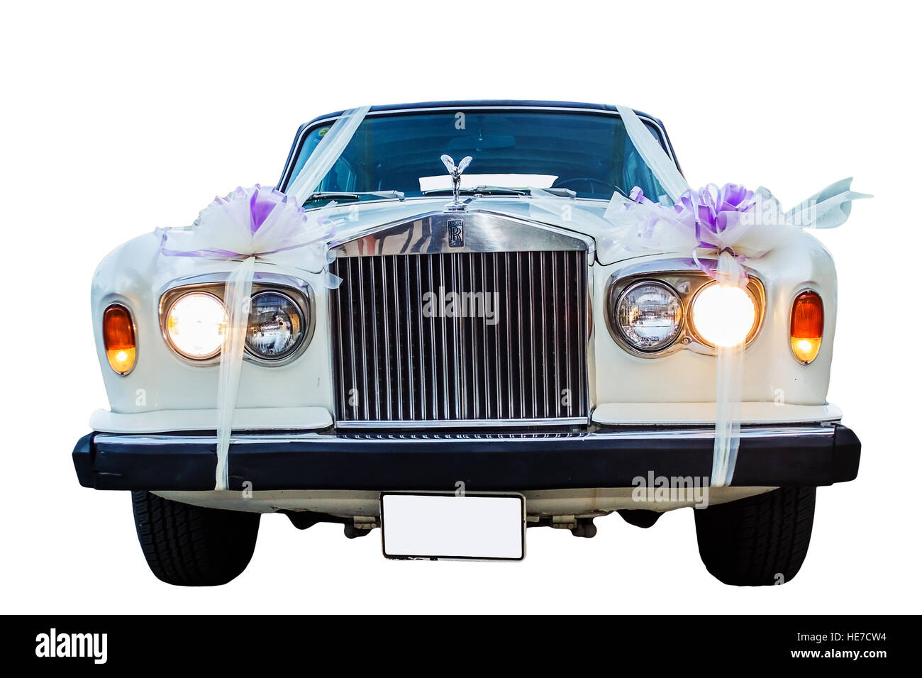 Oldtimer Rolls-Royce Hochzeit mit Bändern geschmückt Stockfotografie ...