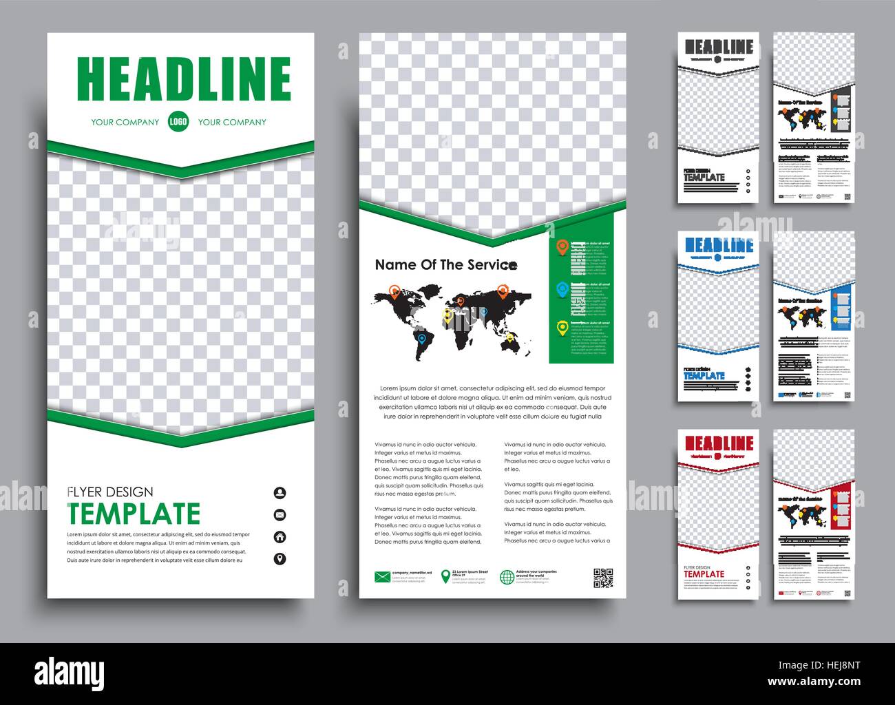 Entwerfen Sie weißen engen Flyer. Vorlagen 2 Seiten in 4 Farbvarianten ...