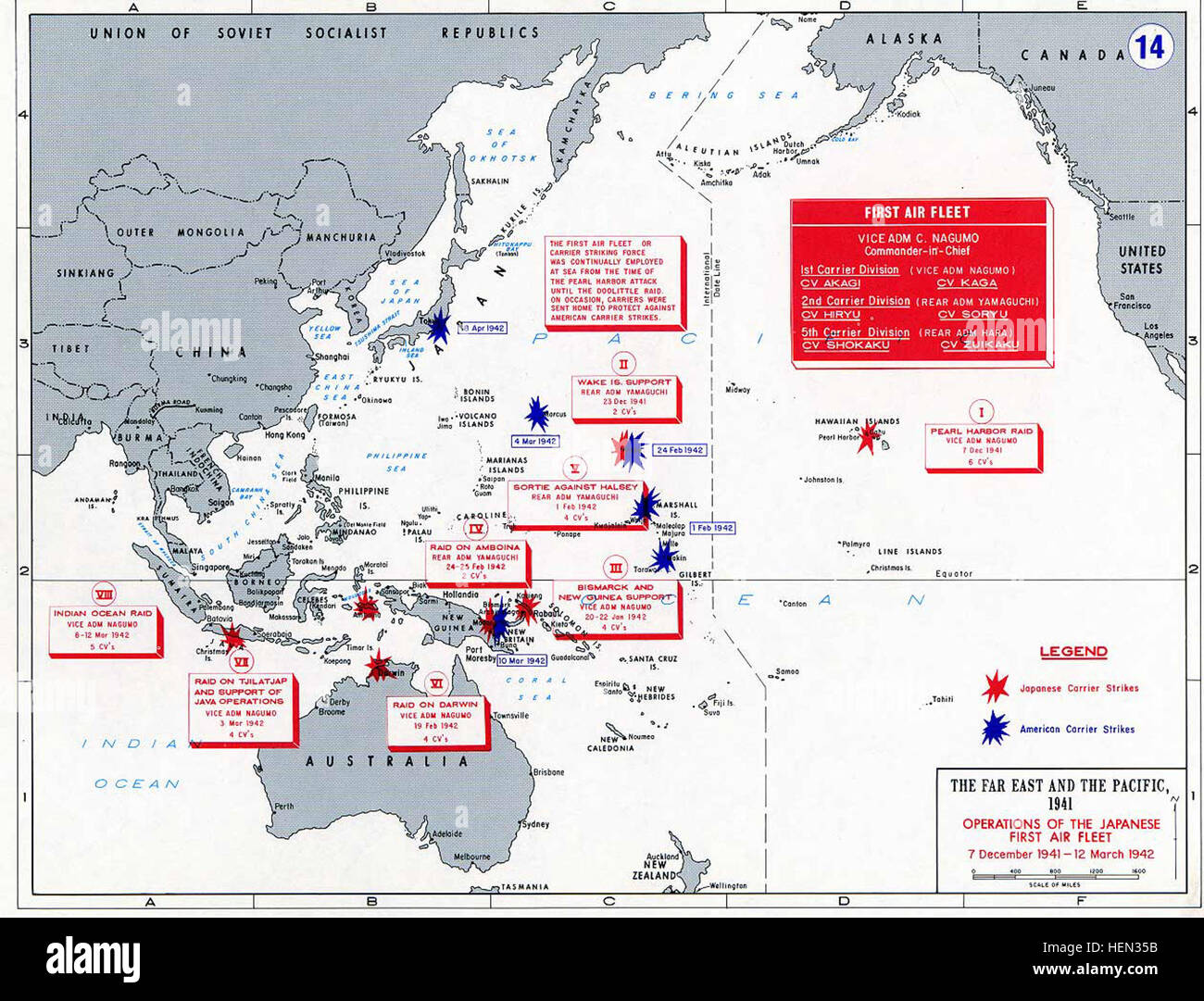 Pazifik-Krieg - Japanische Träger OP 1941 / 42 - Karte Stockfotografie ...