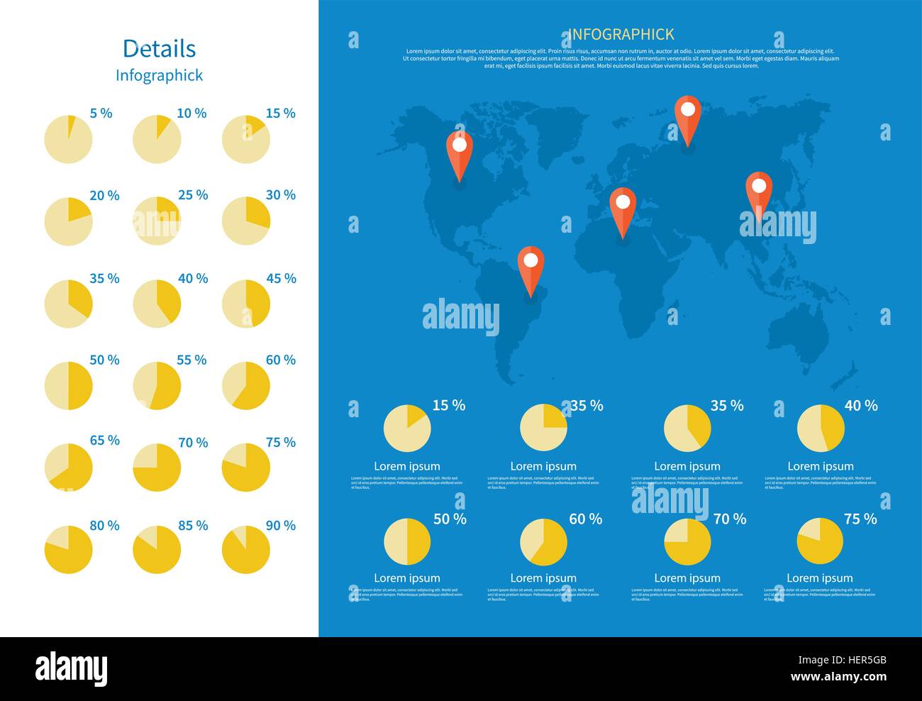 Globale Infografiken Karte und Kreisdiagramm. Infografik-Elemente ...