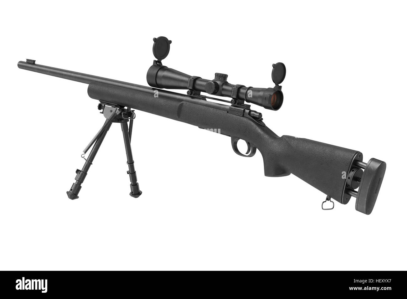 Scharfschützengewehr Waffe Gewehr mit Zweibein. 3D-Rendering ...