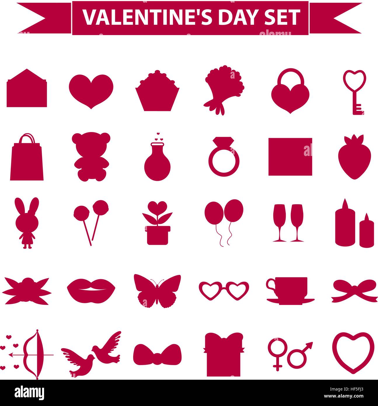 Valentinstag Symbolsatz Silhouette Stil. Liebe, Romantik, Hochzeit ...