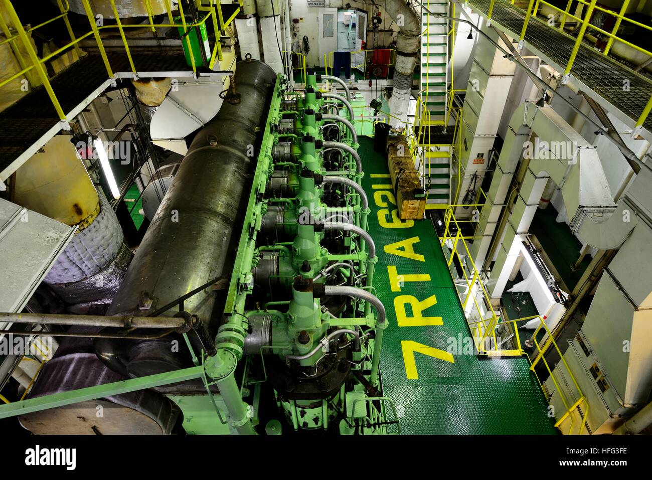 Maschinenraum auf einem Frachtschiff, Hafen Antwerpen, Belgien ...