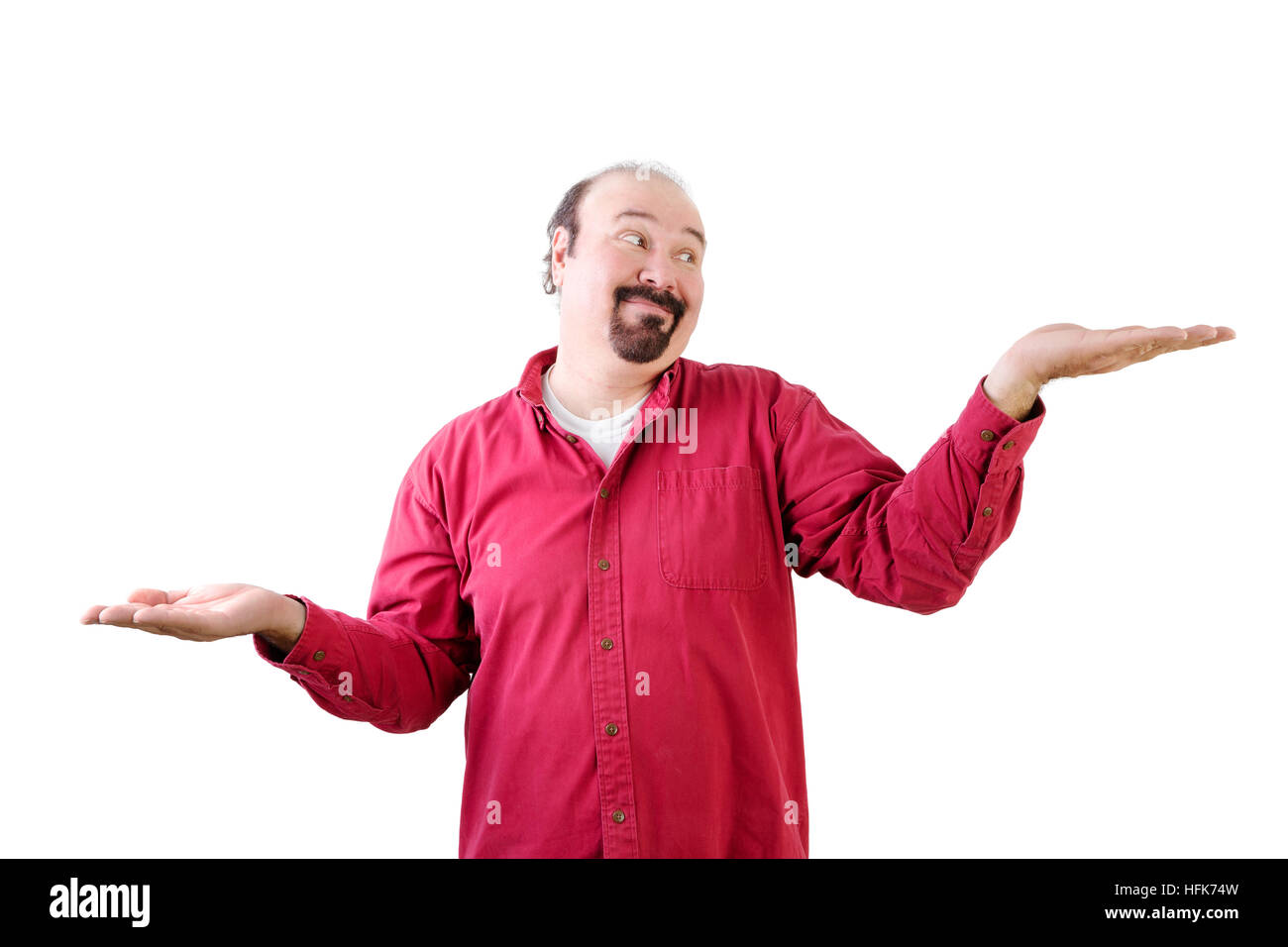 Applying Mann mit Spitzbart mit einem Gewicht von oben vor- und ...