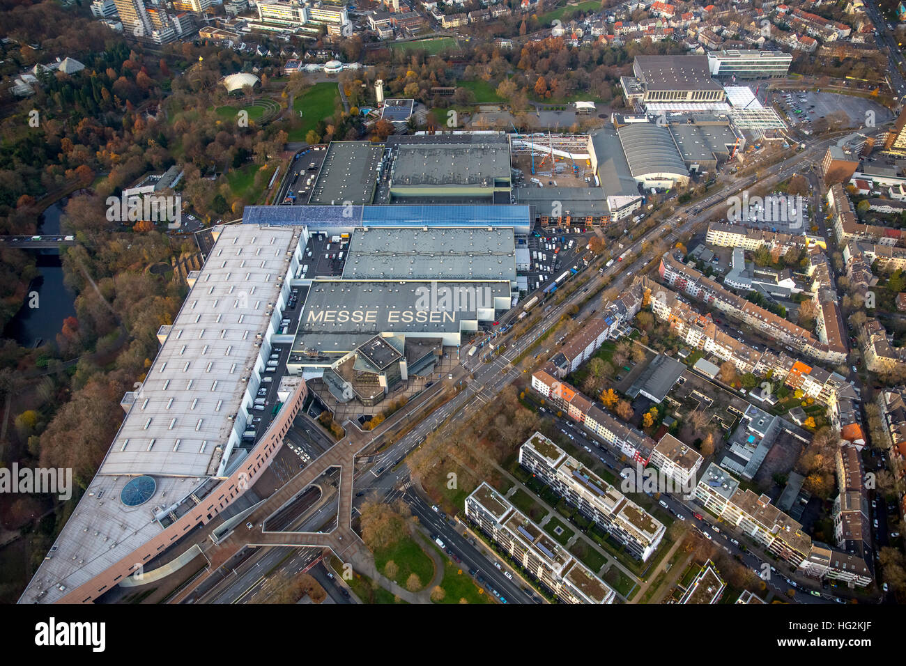 Luftaufnahme, Messe Essen konvertiert in Grugahalle, Essen, Ruhr Aeria ...