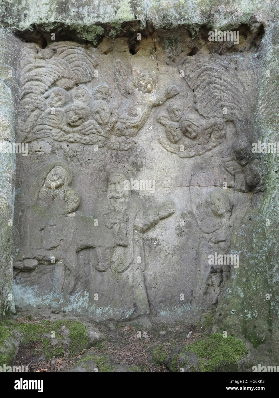 Stein Relief - biblische Szene - Flucht nach Ägypten Stockfotografie ...
