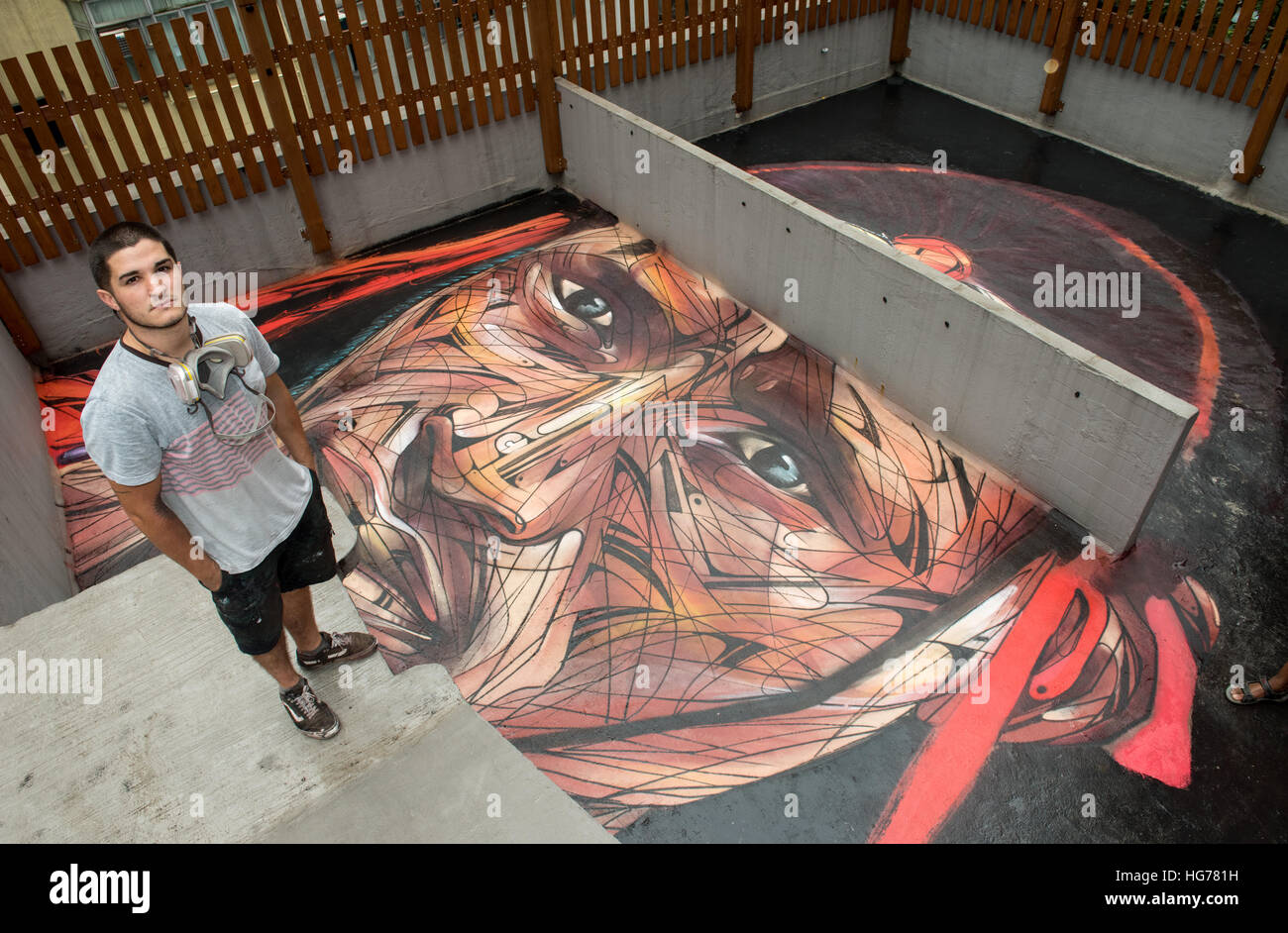 Auf dem Dach Gemälde von Paris Street-Artist Alexandre Monteiro aka ...