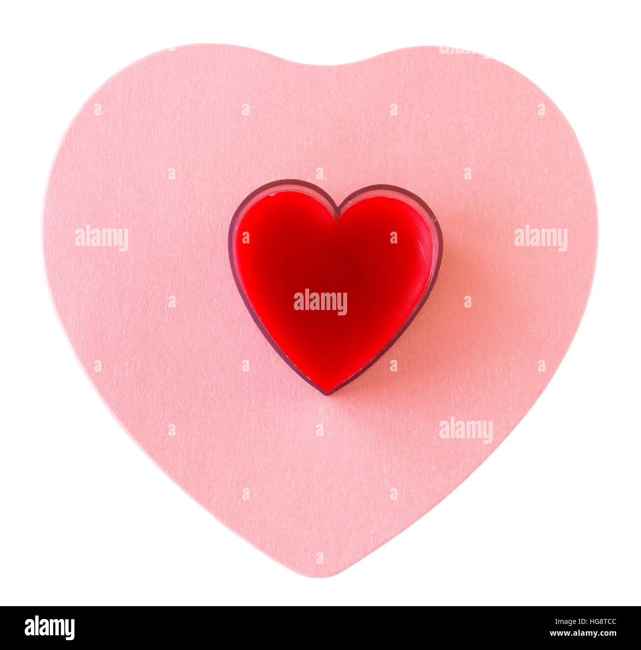 Valentinstag Karte: kleines rotes Herz auf großen rosa Herzen (Papier ...